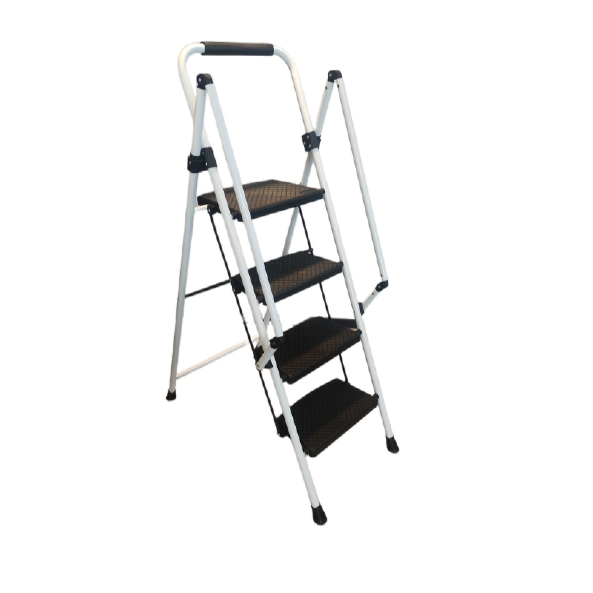 4 Step Carbon Steel Leaning Foldable Step Stool (9 ft. Reach), 500 lbs ...
