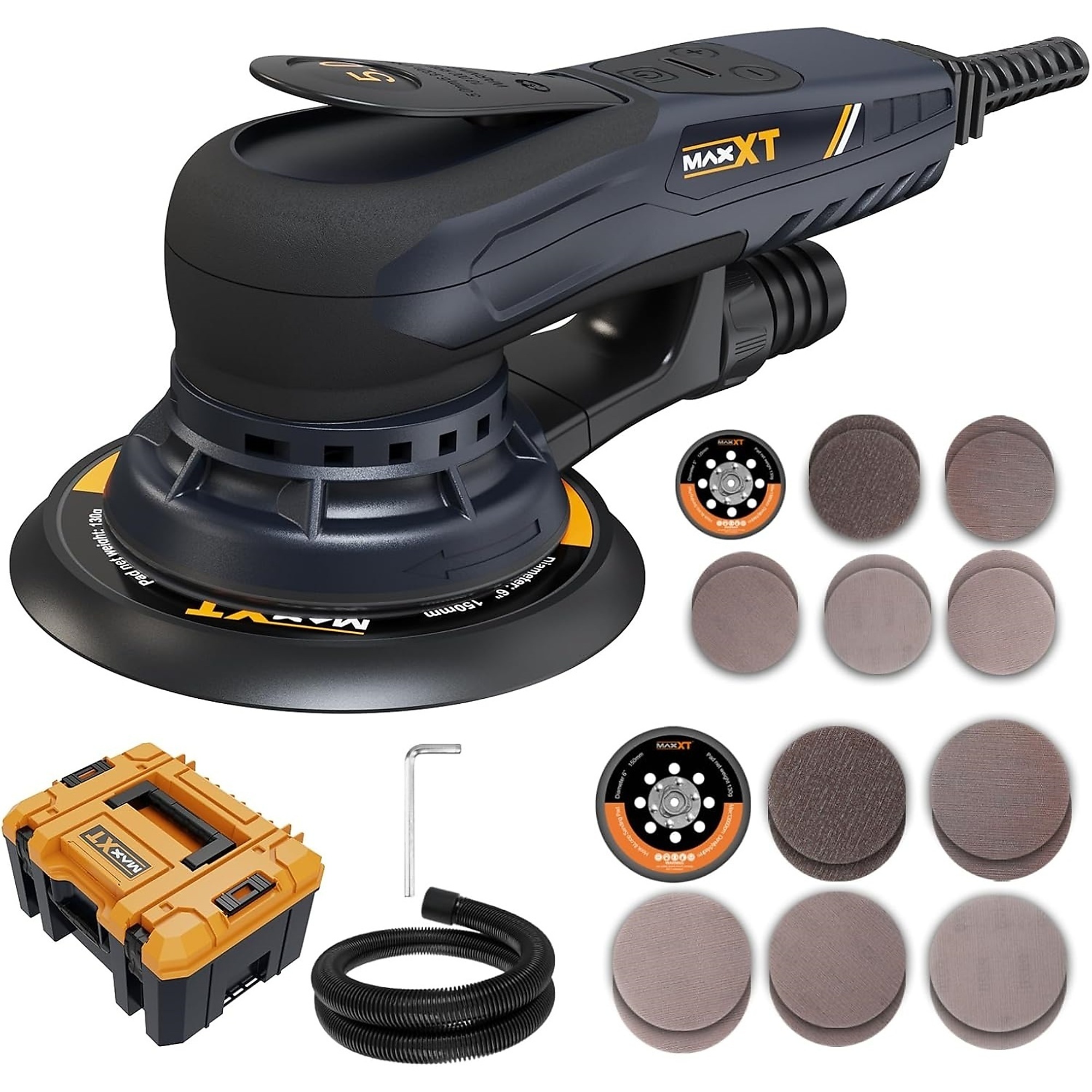 3A Corded Brushless Orbital Sander with 5&6 in. Sanding Pads, Tool Case ...