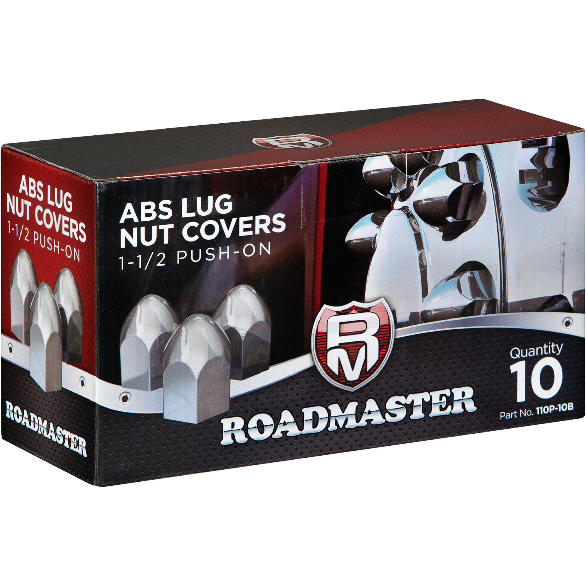 Roadmaster ABS Chrome Push-On Lug Nut Covers — Set of 10, 1 1/2in. x 2 ...