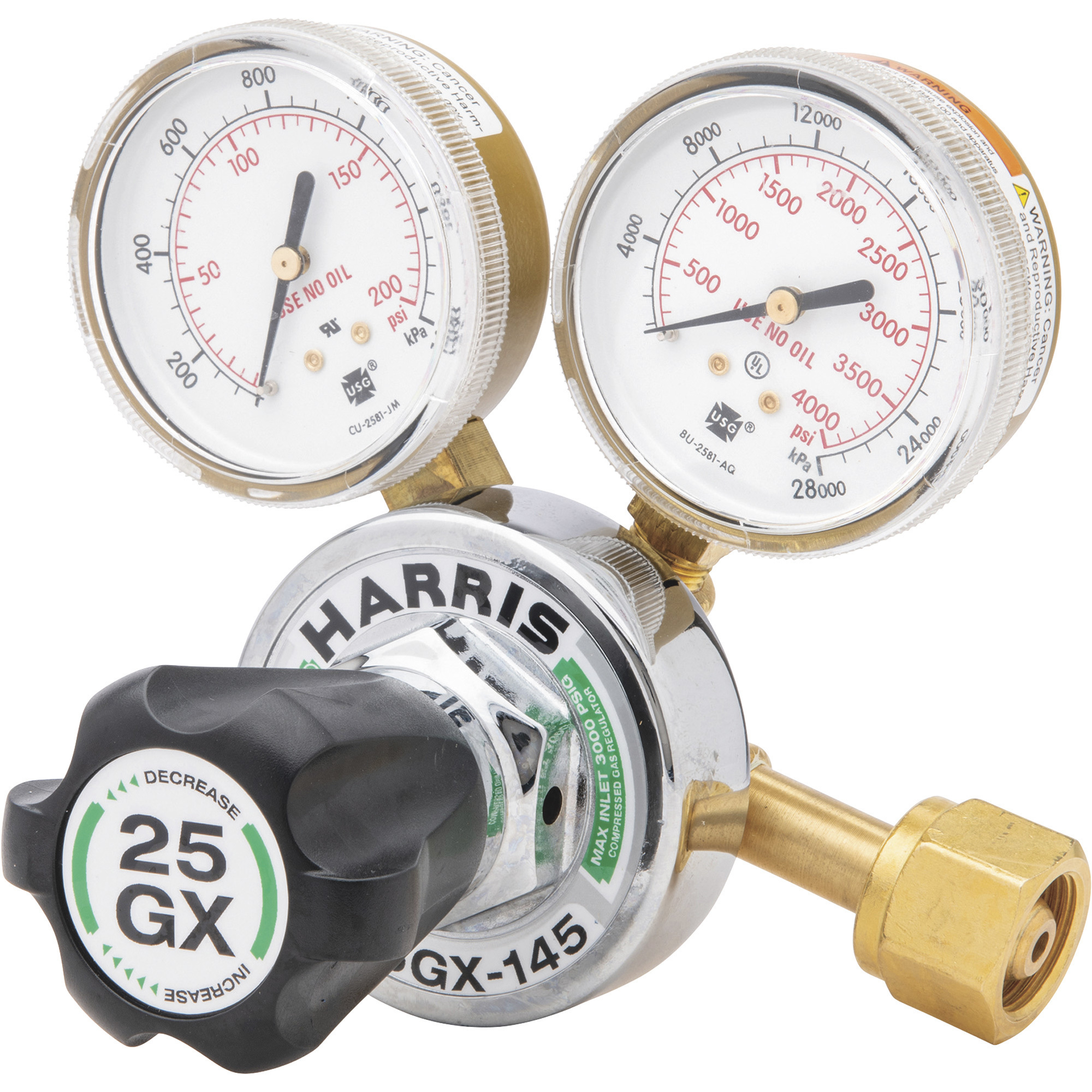 Harris Single-Stage 25GX Oxygen Regulator with Knob — 145 PSIG, 540 CGA ...