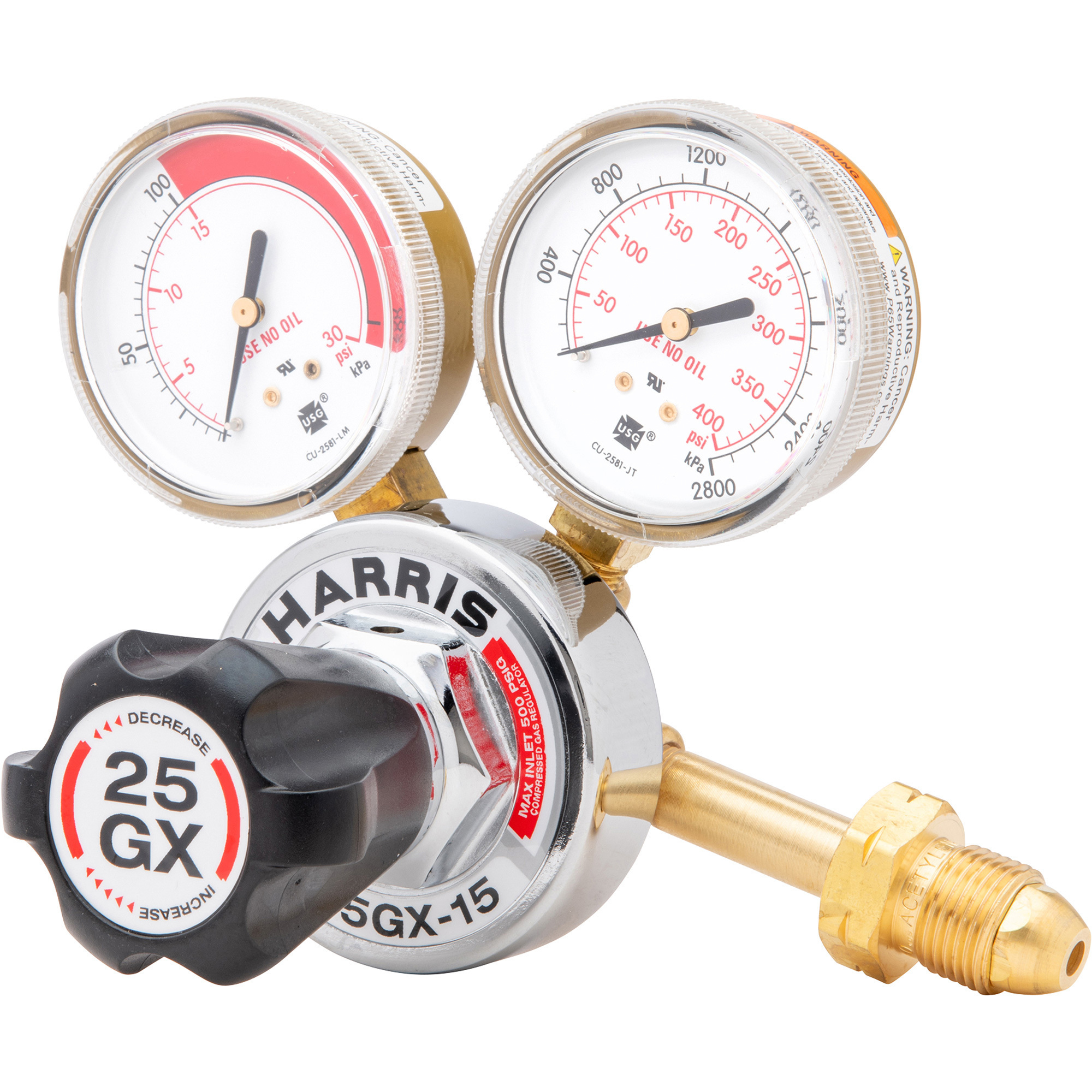 Harris Single-Stage 25GX Regulator with Knob, 15 PSIG, 300 CGA Fitting ...