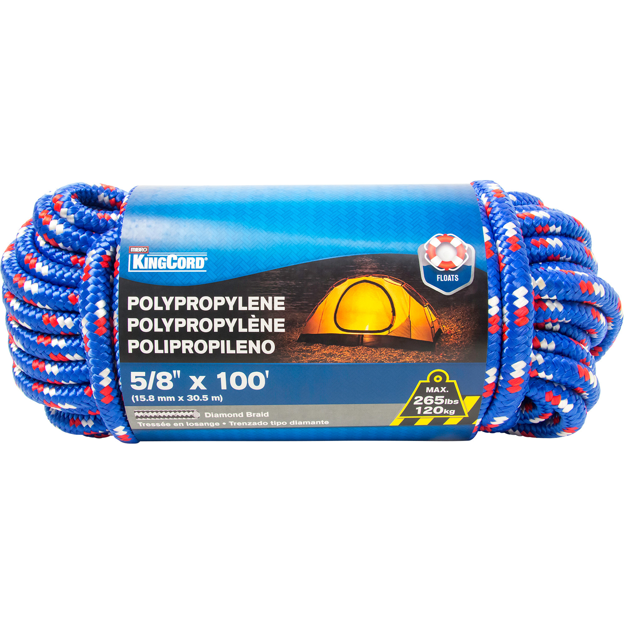 Mibro 5/8in. x 100ft. Diamond Braid Polypropylene Rope, Model# 302421BG ...