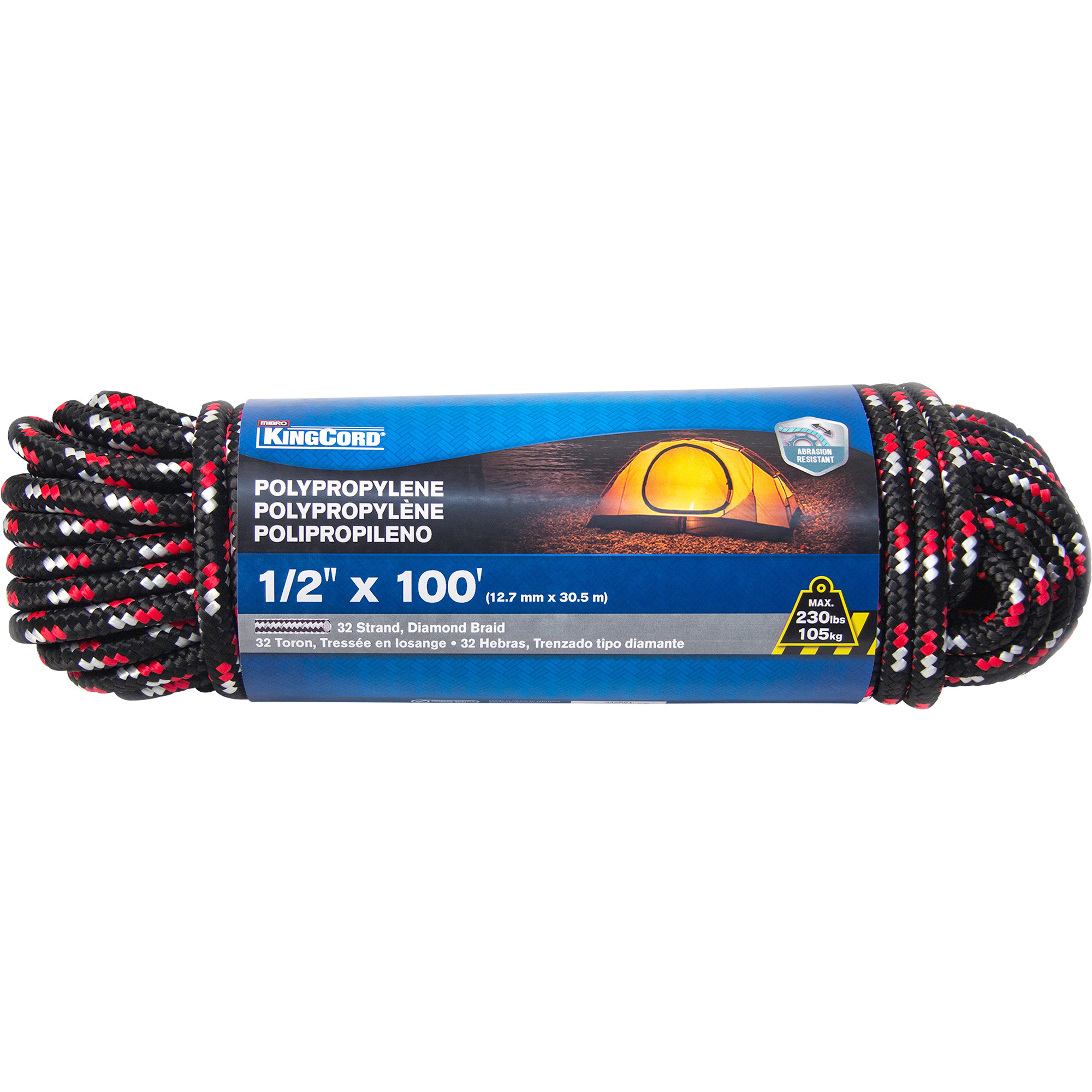 Mibro 1/2in. x 100ft. Diamond Braid Polypropylene Rope, Model# 342891BG ...
