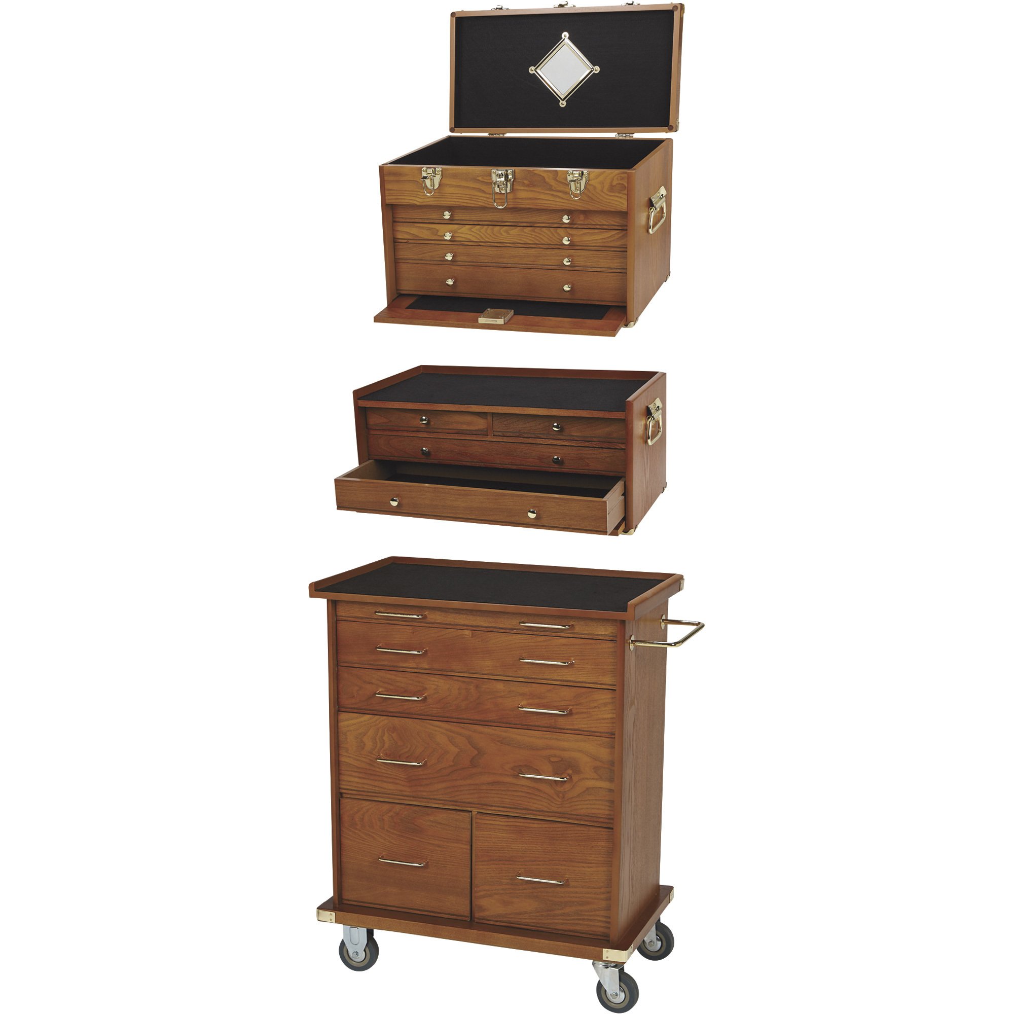 6-Drawer Oak Rolling Collector's Chest Storage Cabinet — Oak Finish, 22 ...