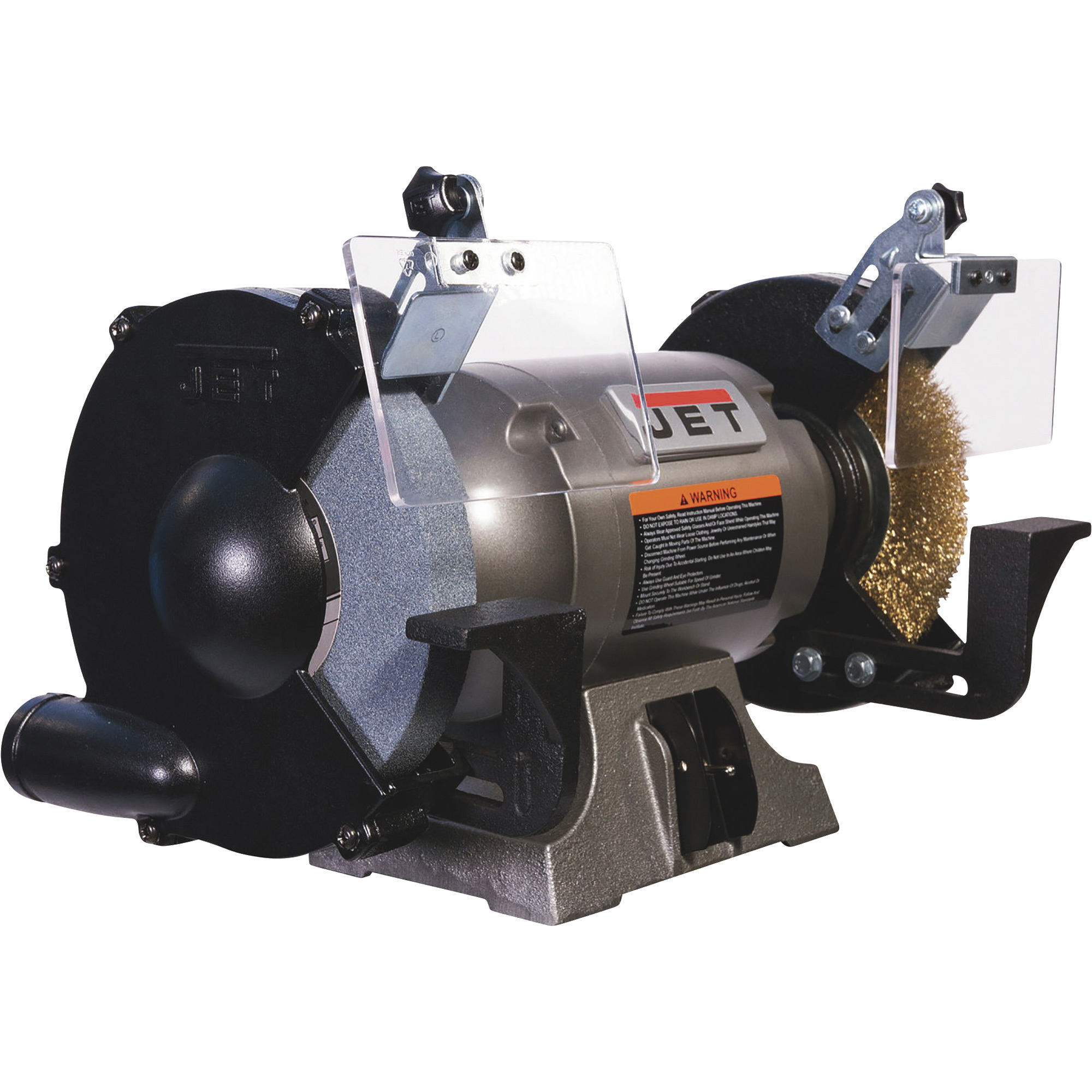 Jet shop grinder with grinding wheel & wire wheel store