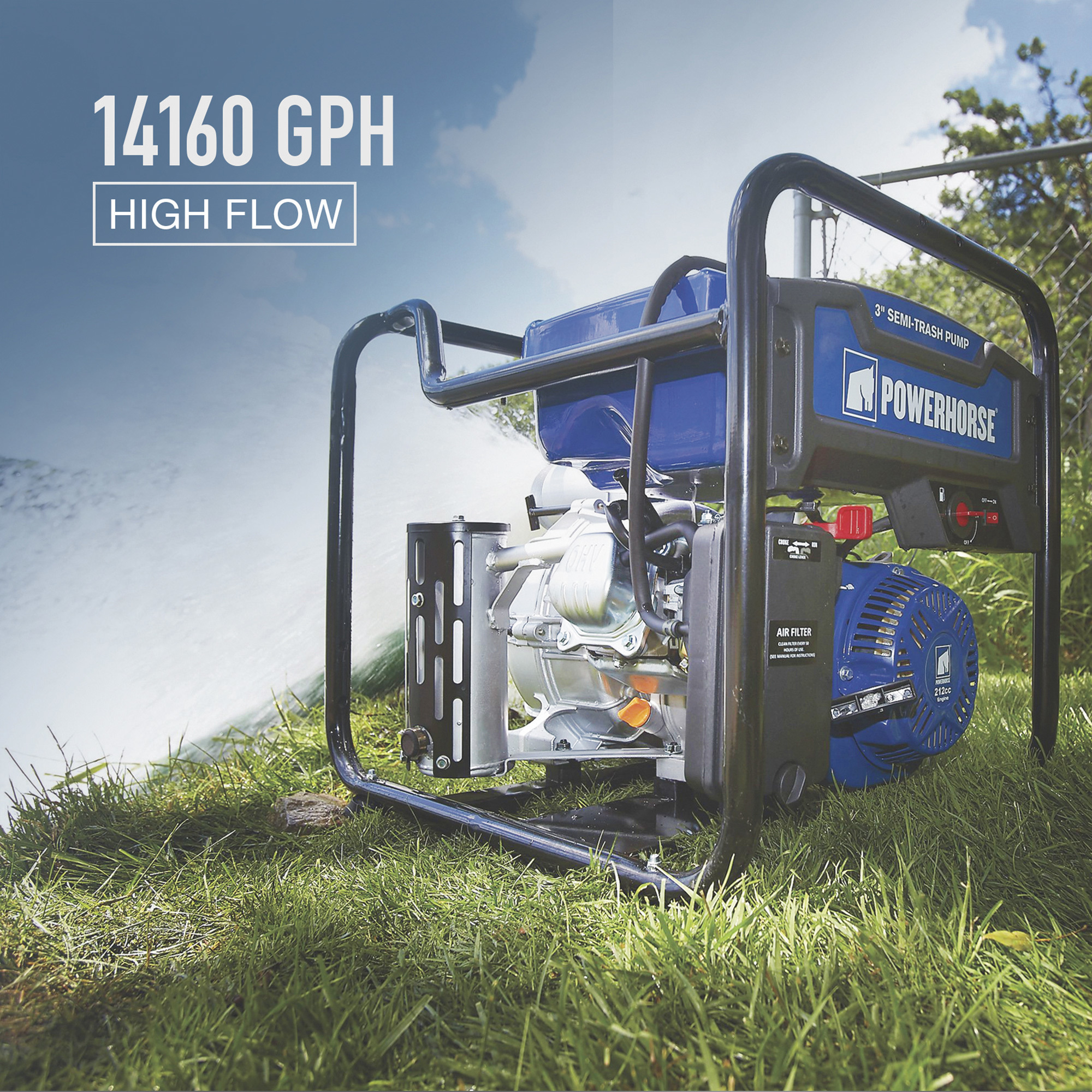 Powerhorse Extended Run Semi-Trash Water Pump, 3in. Ports, 14,160 GPH ...