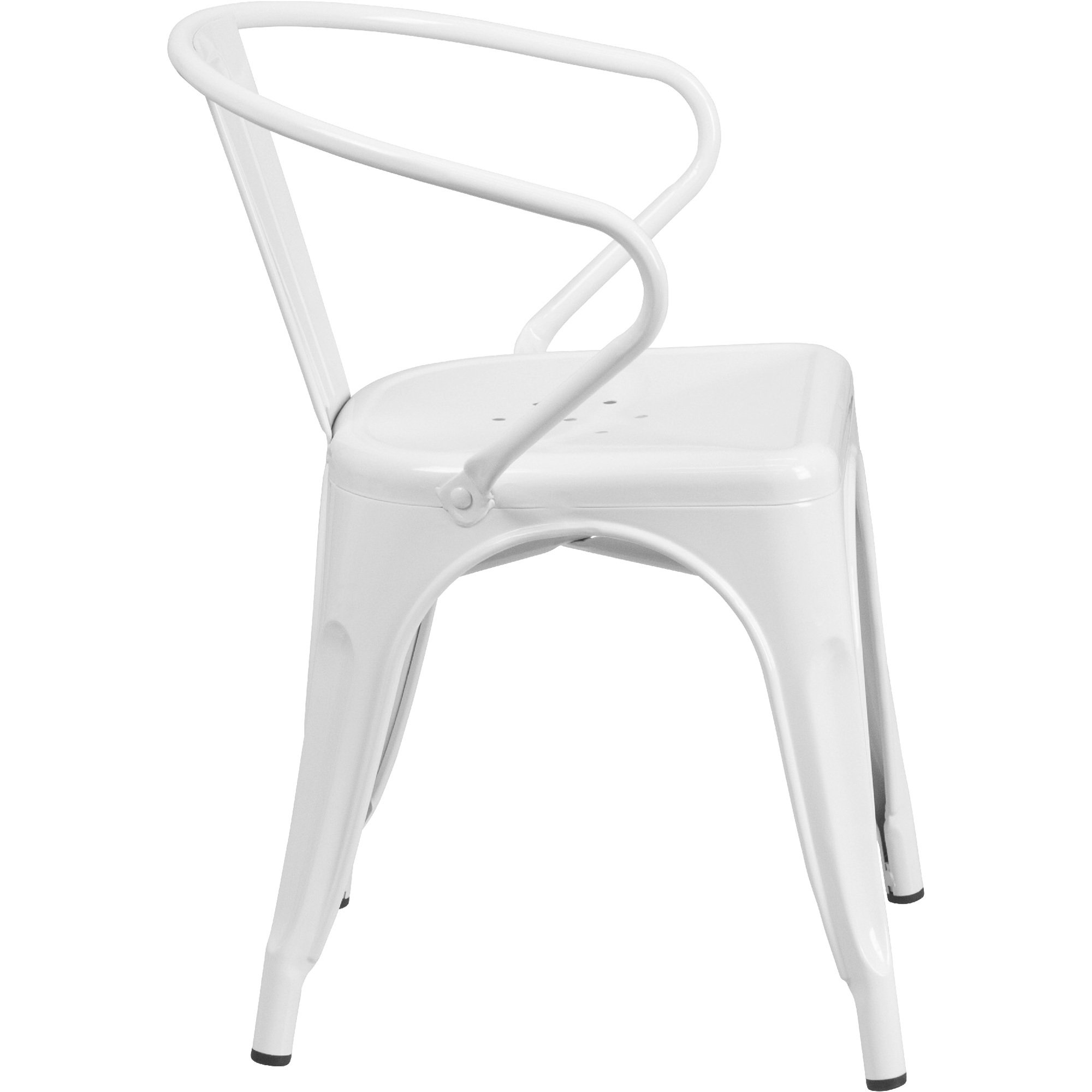Flash Furniture Metal Stacking Bistro-Style Chair with Arms — White ...