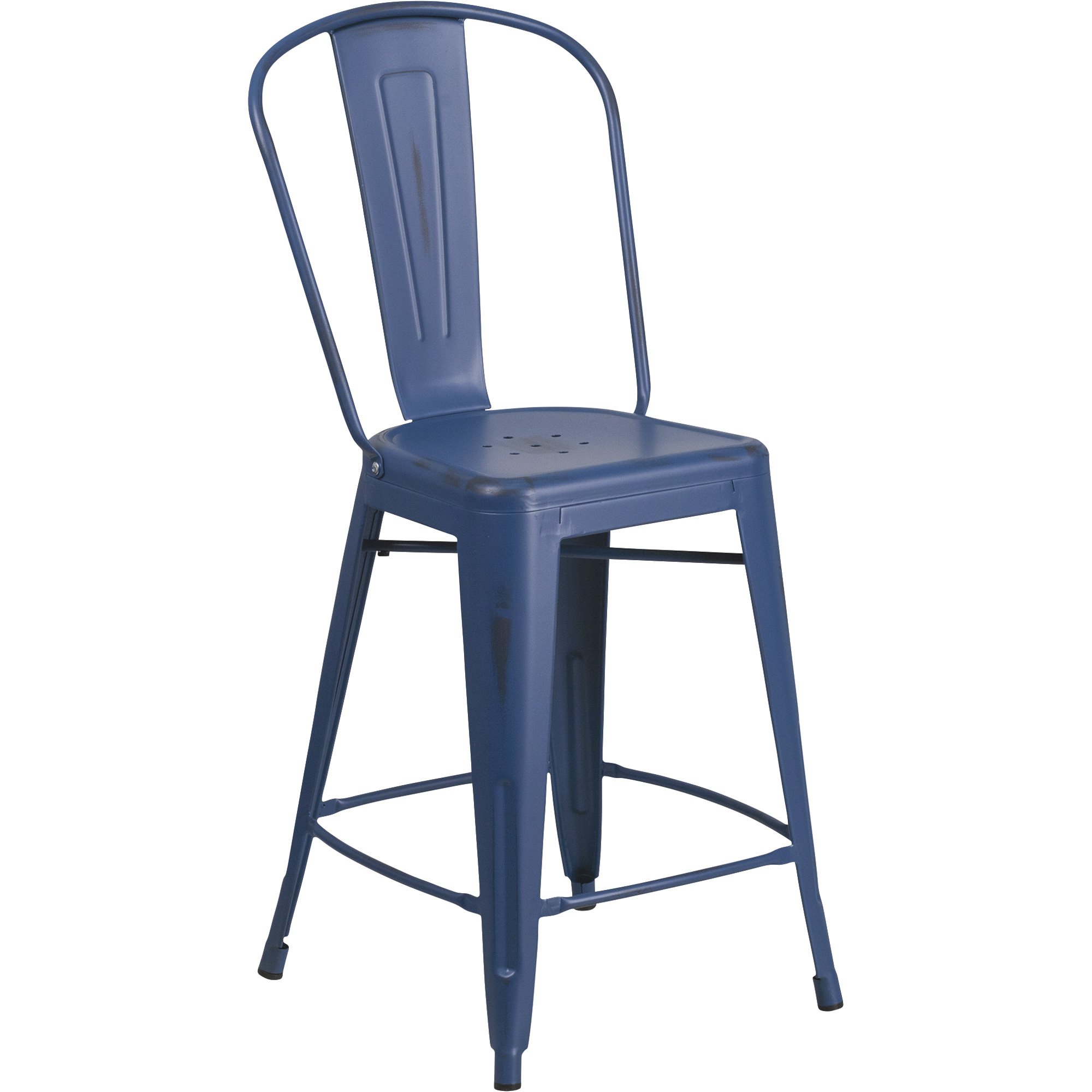Flash Furniture Metal High Back Counter Stool — 24in.H Seat, Distressed ...