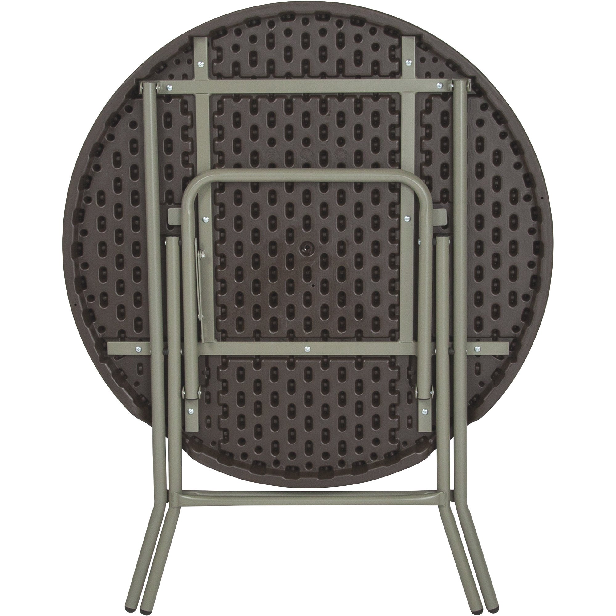 Flash Furniture Round Plastic Rattan Folding Table — Brown, 27 3/4in ...