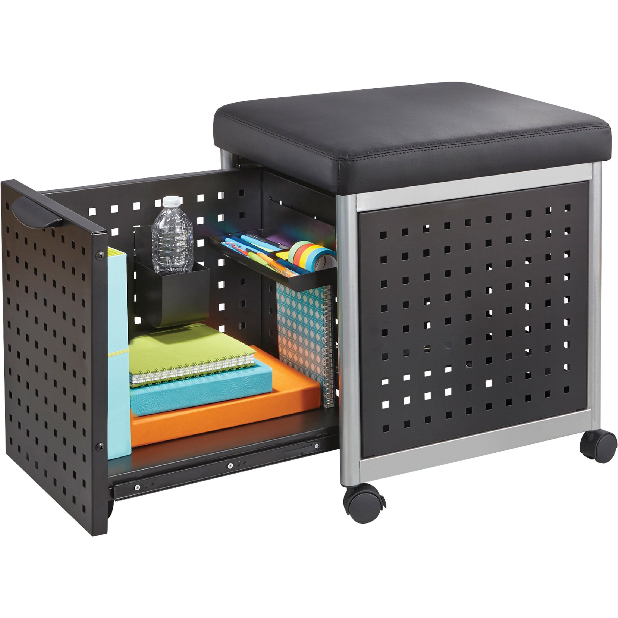 Safco Scoot Mobile File Cart with Cushioned Seat — Black, 18in.W x 18in ...