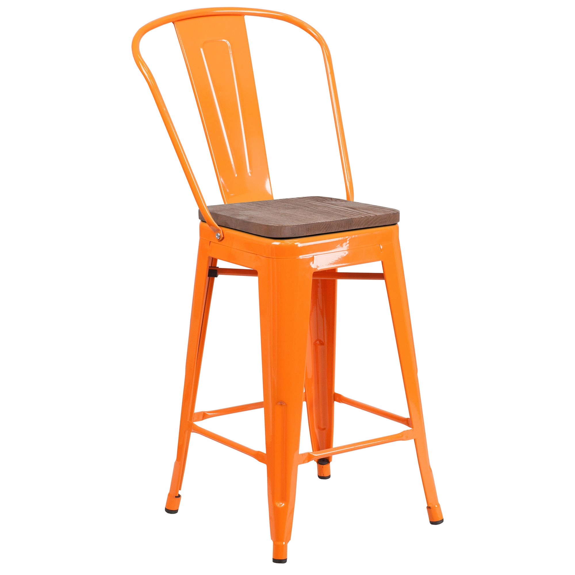 Flash Furniture 24in. Metal Counter Stool with Slat Back and Wood Seat ...