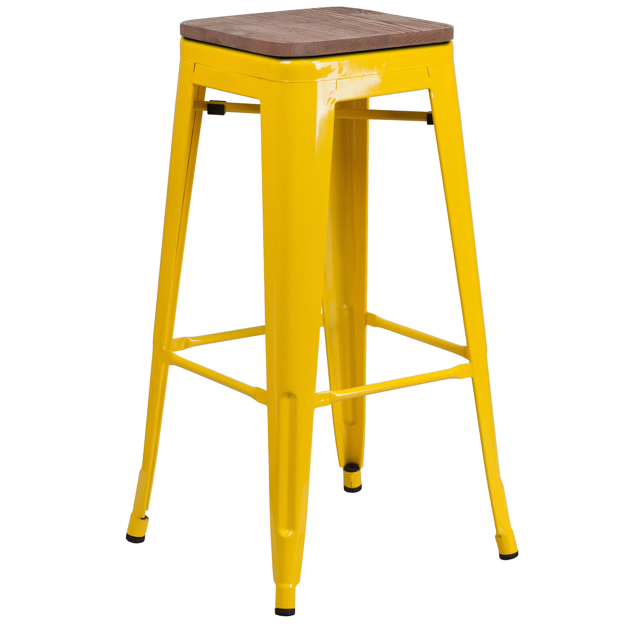 Flash Furniture 30in.H Backless Metal Bar Stool with Wood Seat, Yellow ...