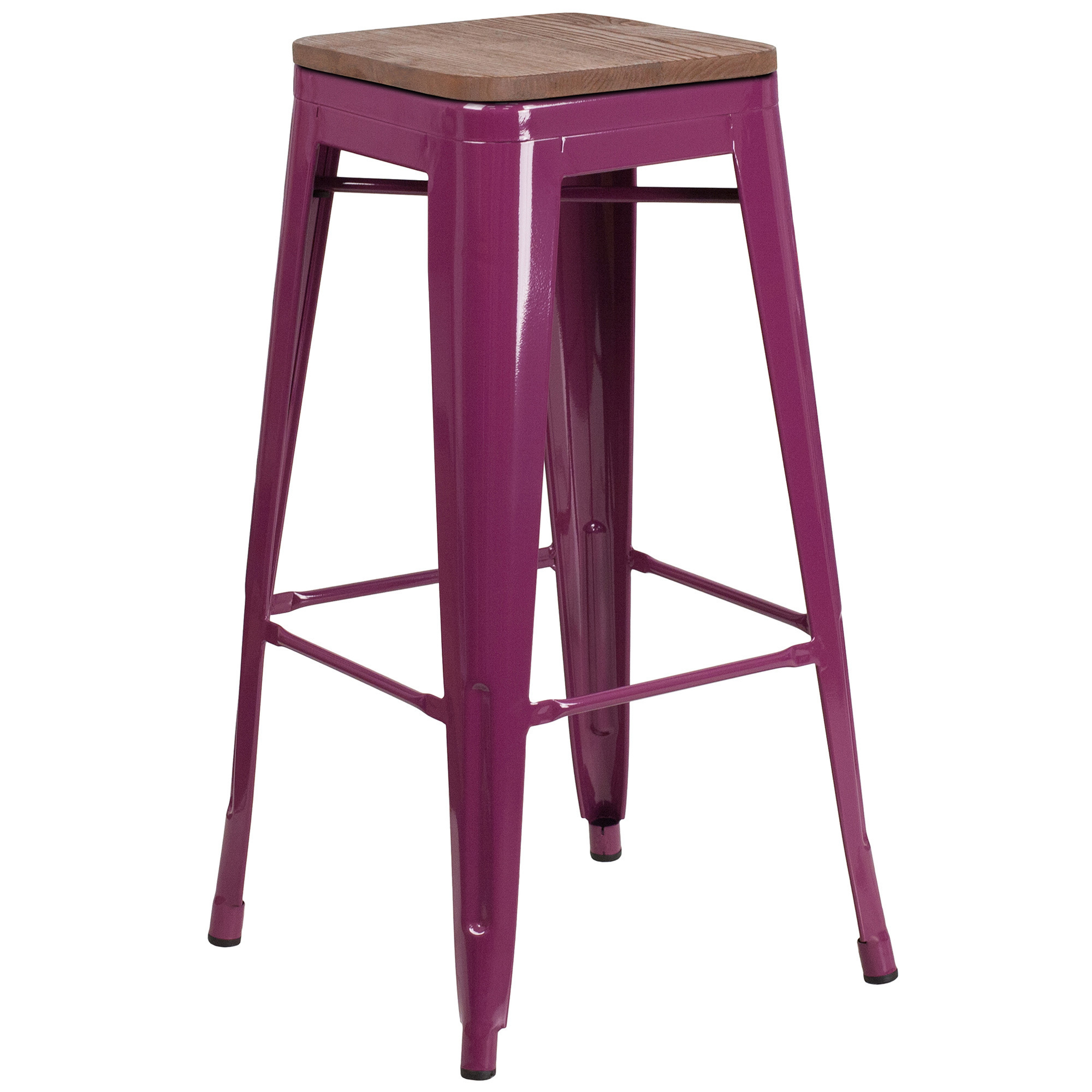 Flash Furniture 30in.H Backless Metal Bar Stool with Wood Seat, Purple ...