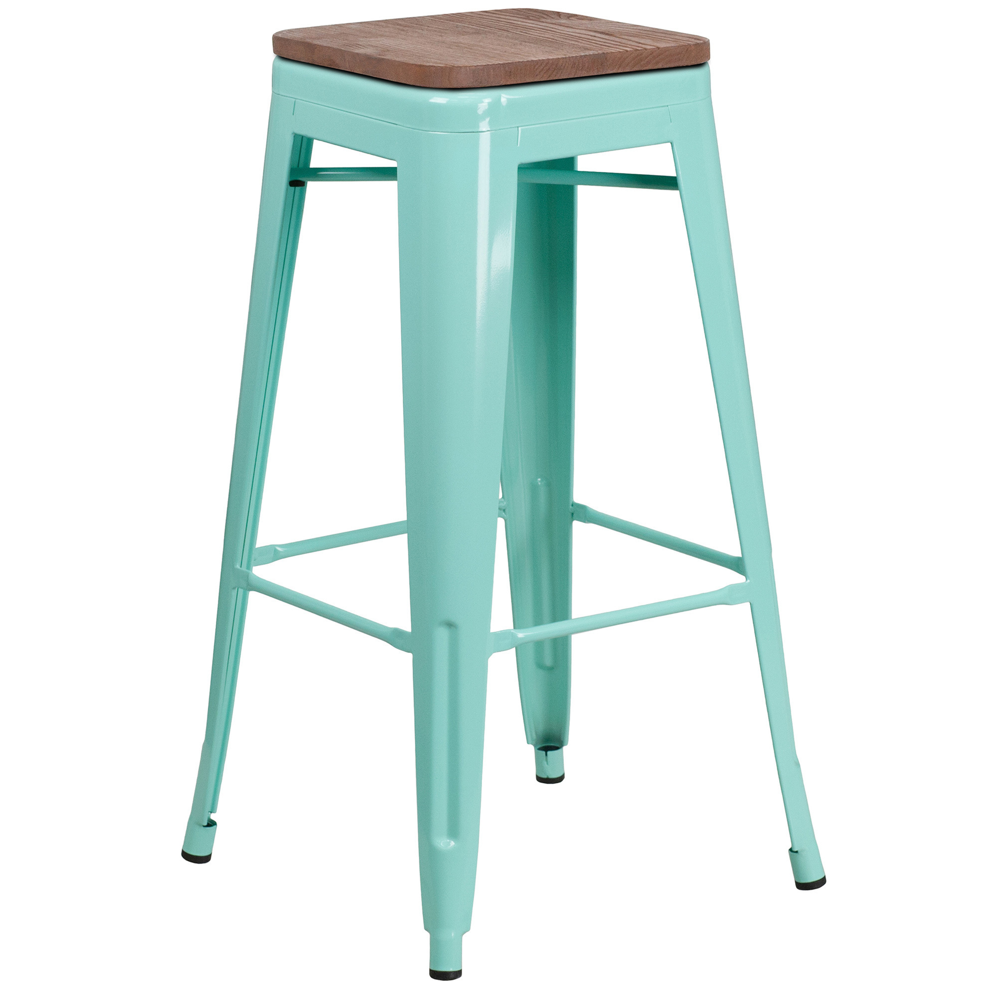 Flash Furniture 30in.H Backless Metal Bar Stool with Wood Seat, Mint ...