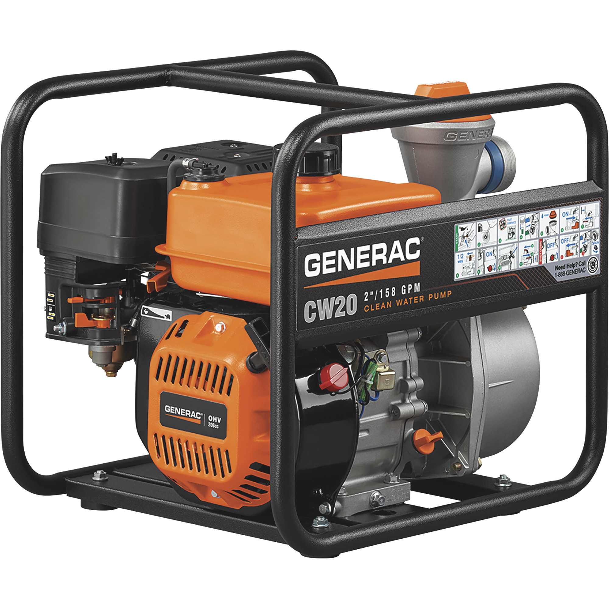 Generac Clean Water Pump, 9480 GPH, 208cc Engine, 2in. Ports, Model ...