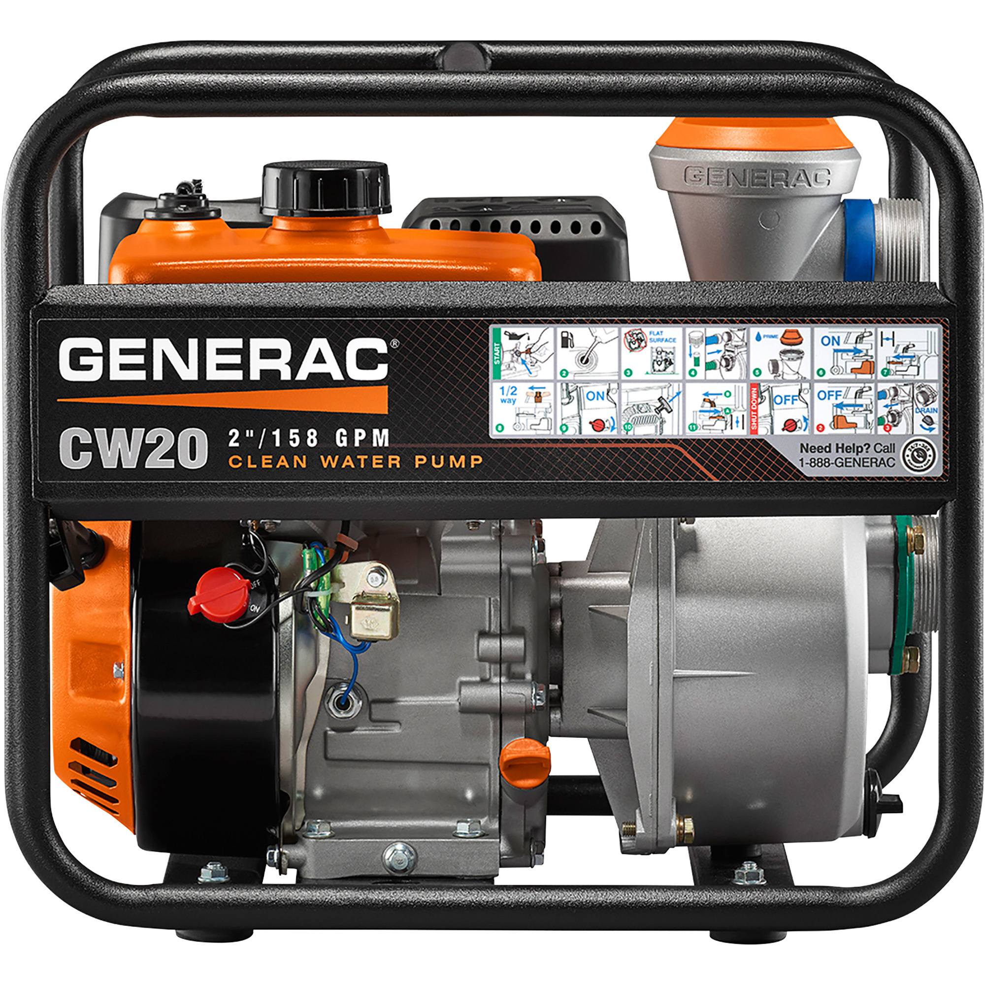 Generac Clean Water Pump, 9480 GPH, 208cc Engine, 2in. Ports, Model ...