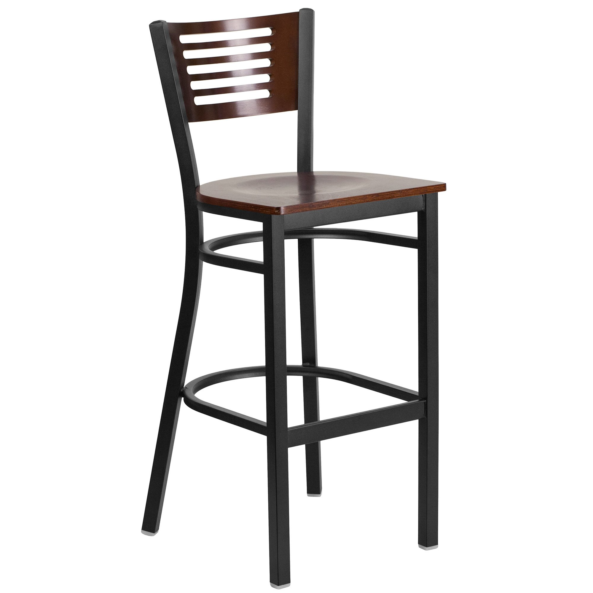 Flash Furniture Black Metal Bar Stool with Wood Slat Back — Walnut ...