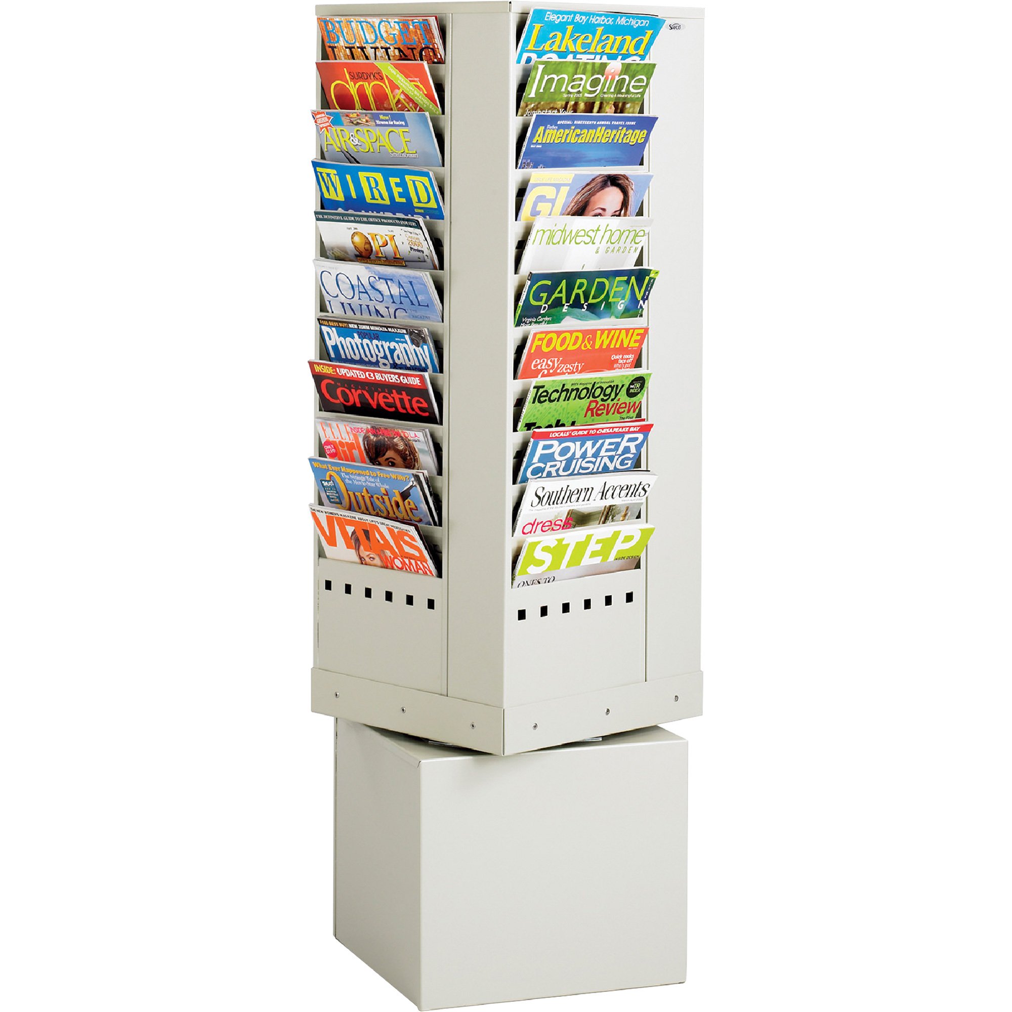 Safco 44-Pocket Steel Rotary Magazine Rack — Gray, 14in.W x 14in.D x ...