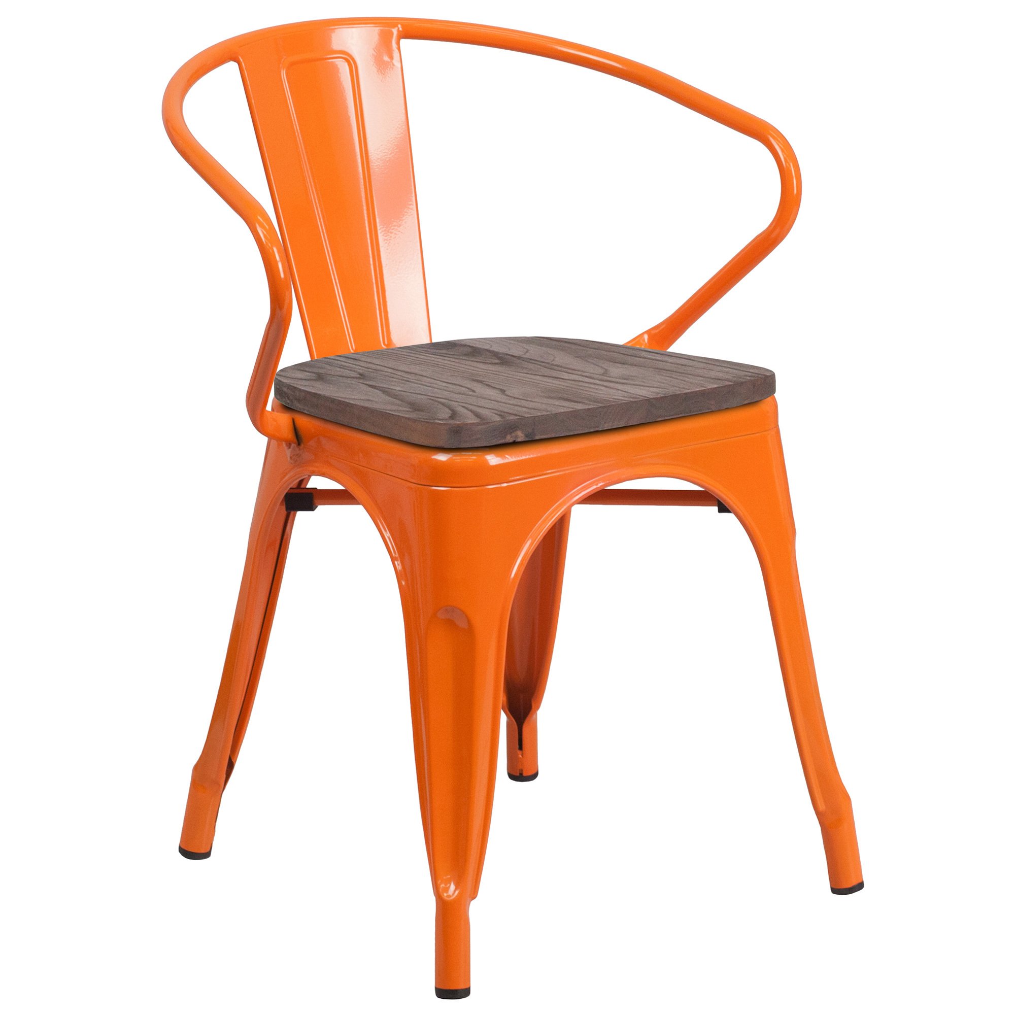 Flash Furniture Rustic Bistro Stacking Chair with Arms — Orange, Model ...