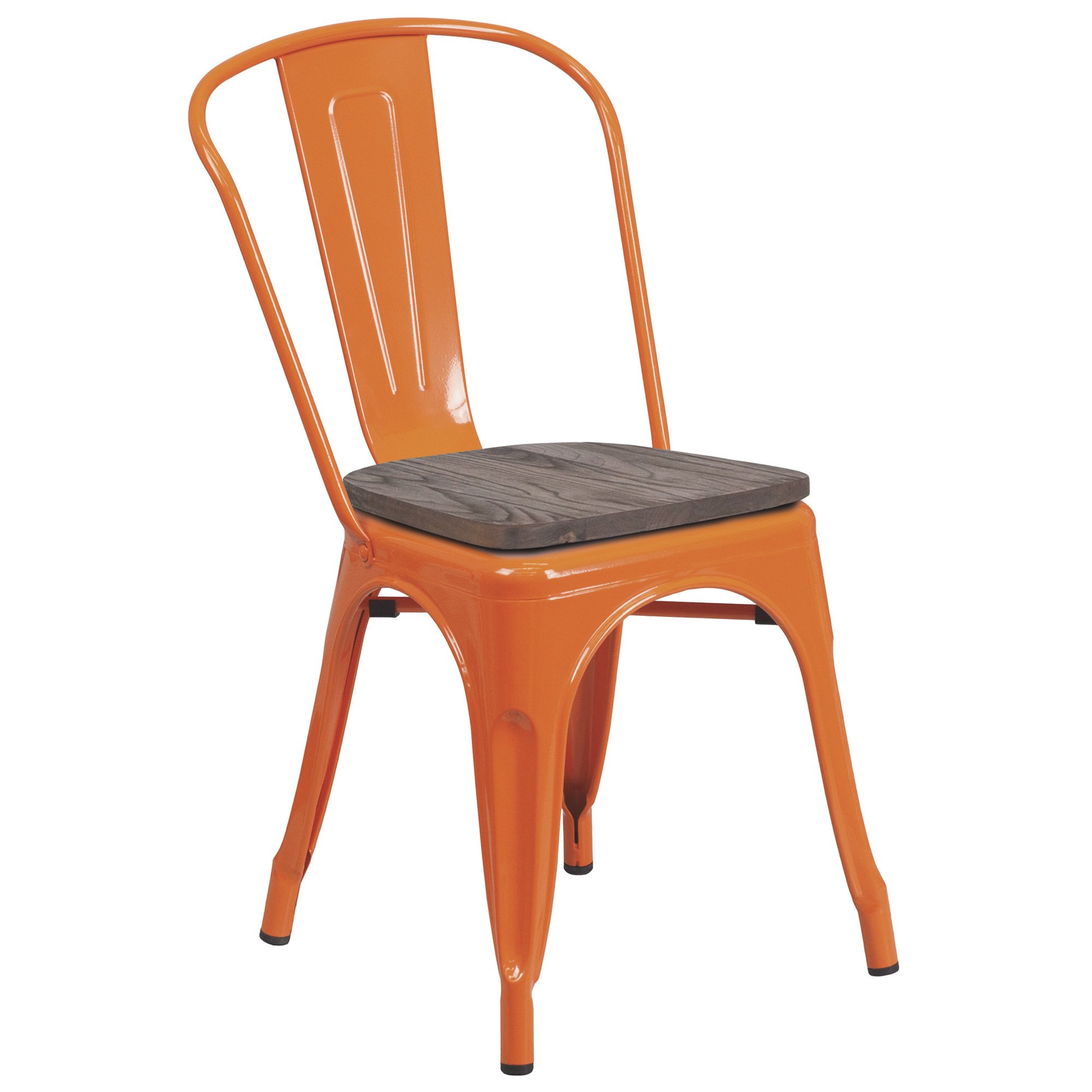 Flash Furniture Stackable Bistro Chair with Wood Seat —Orange, 18in.W x ...