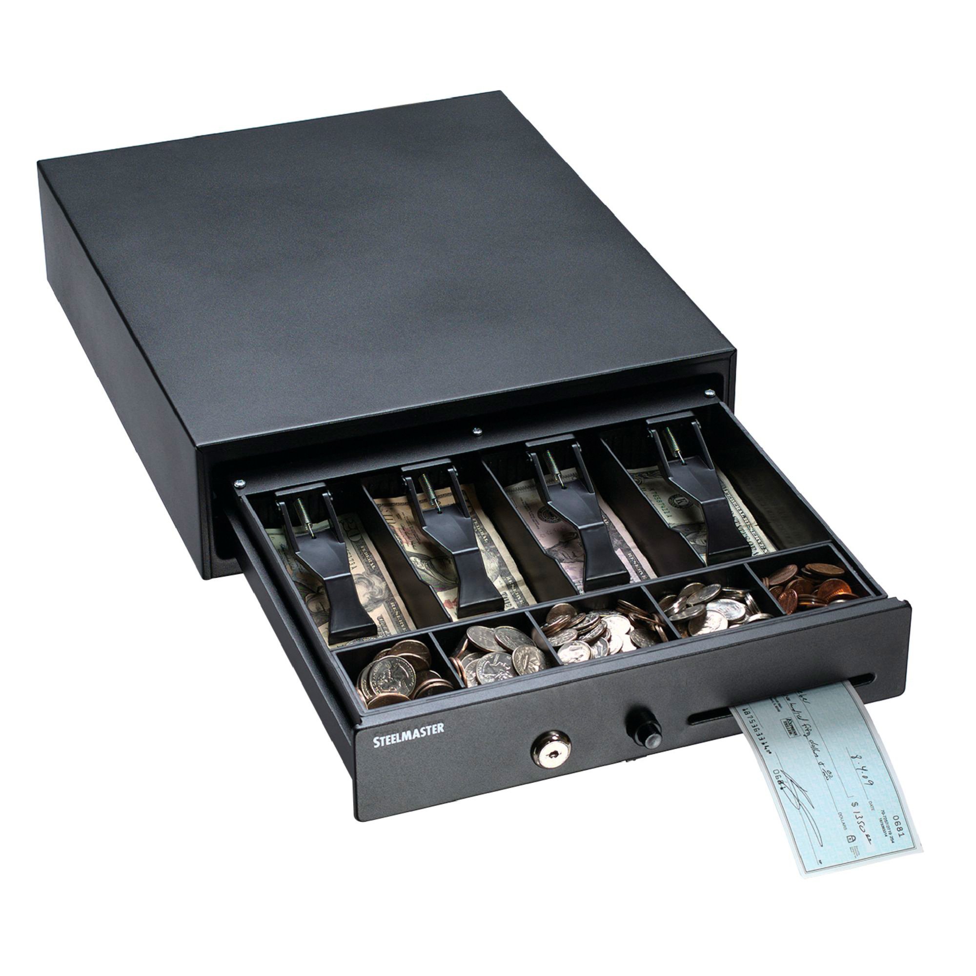 STEELMASTER Compact Locking Cash Drawer – Black, 13in.W x 16in.L x 3 7 ...