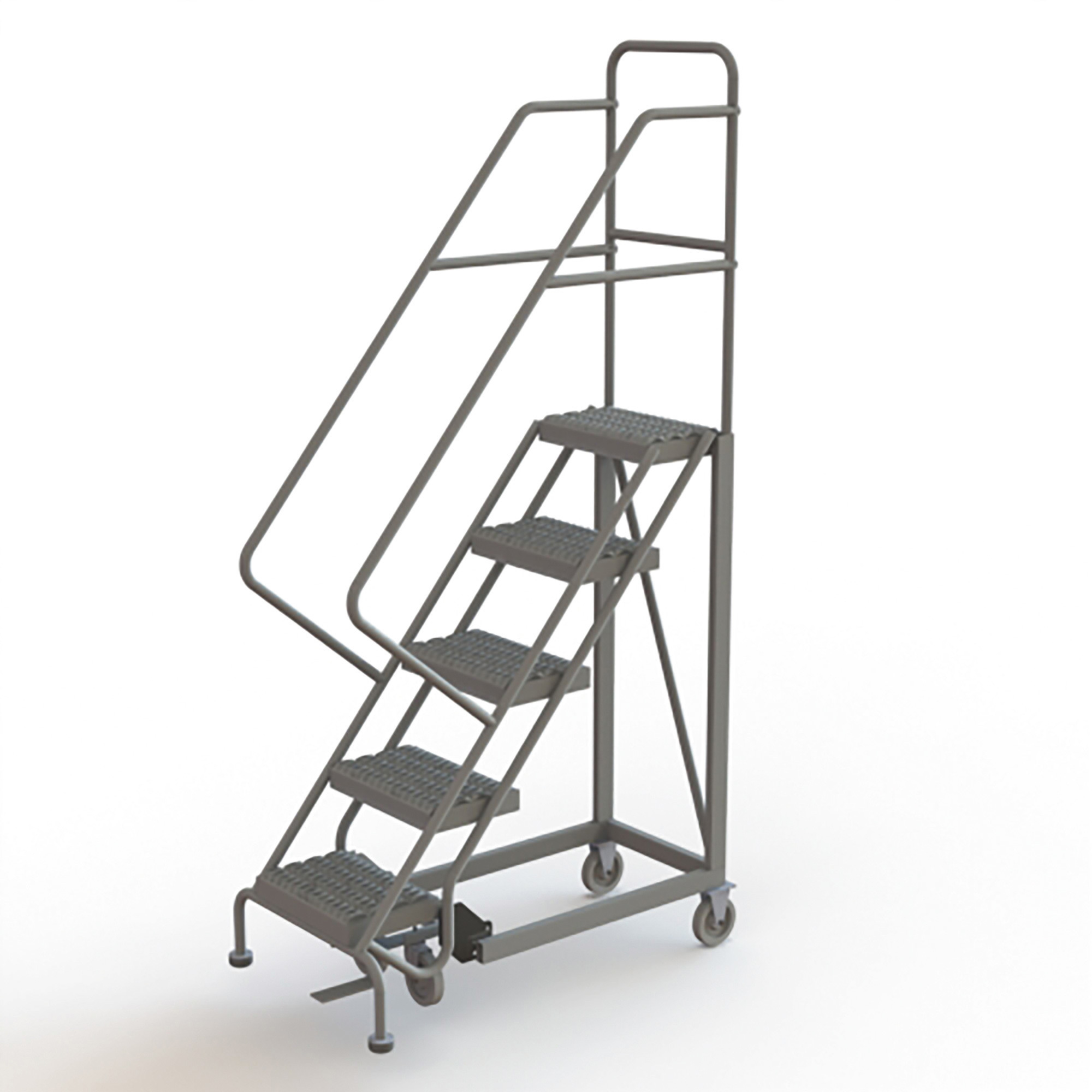 Tri-Arc 5-Step Steel Rolling Ladder with Serrated Steps-- Gray, 50in.H ...