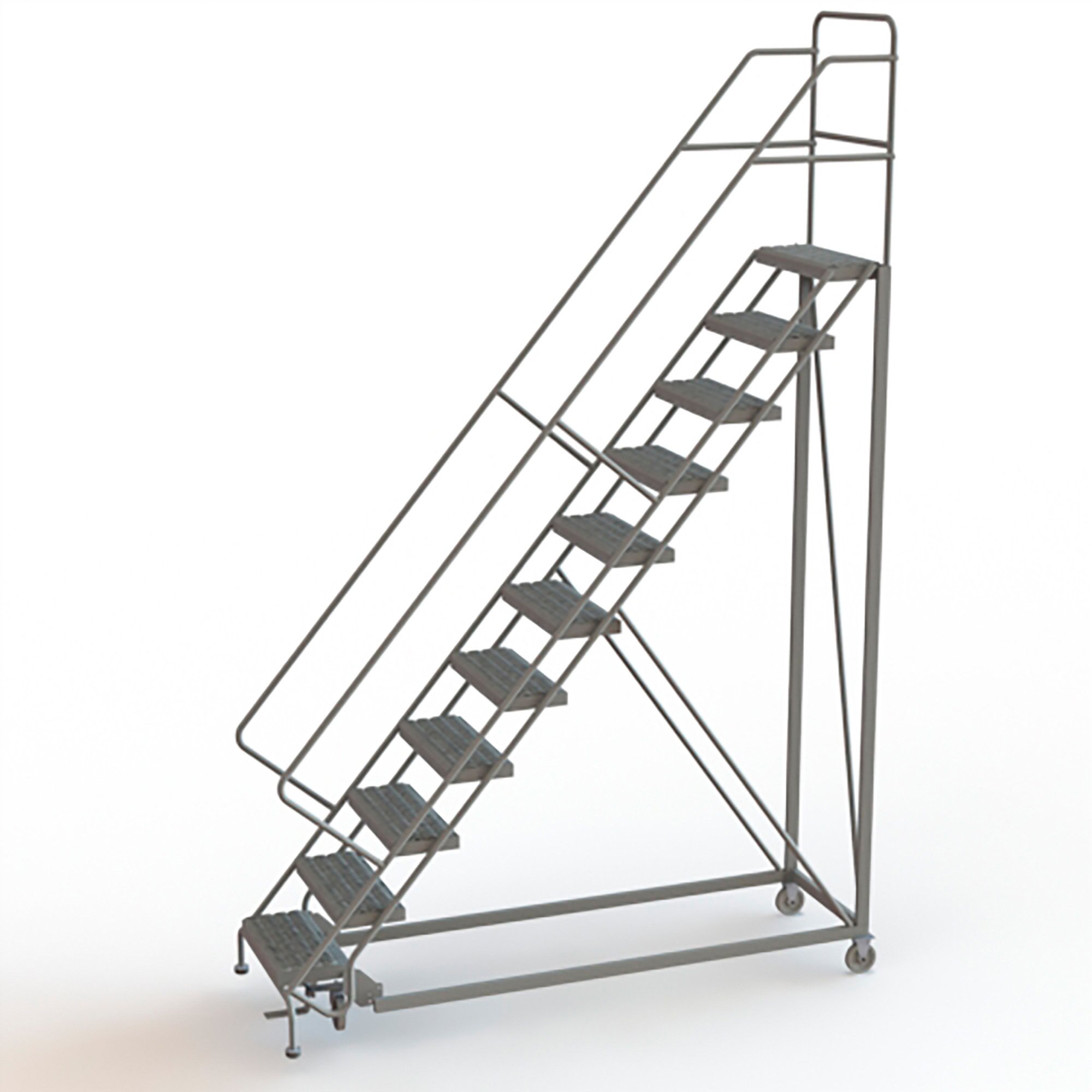 Tri-Arc 11-Step Steel Rolling Ladder with Perforated Steps — Gray ...