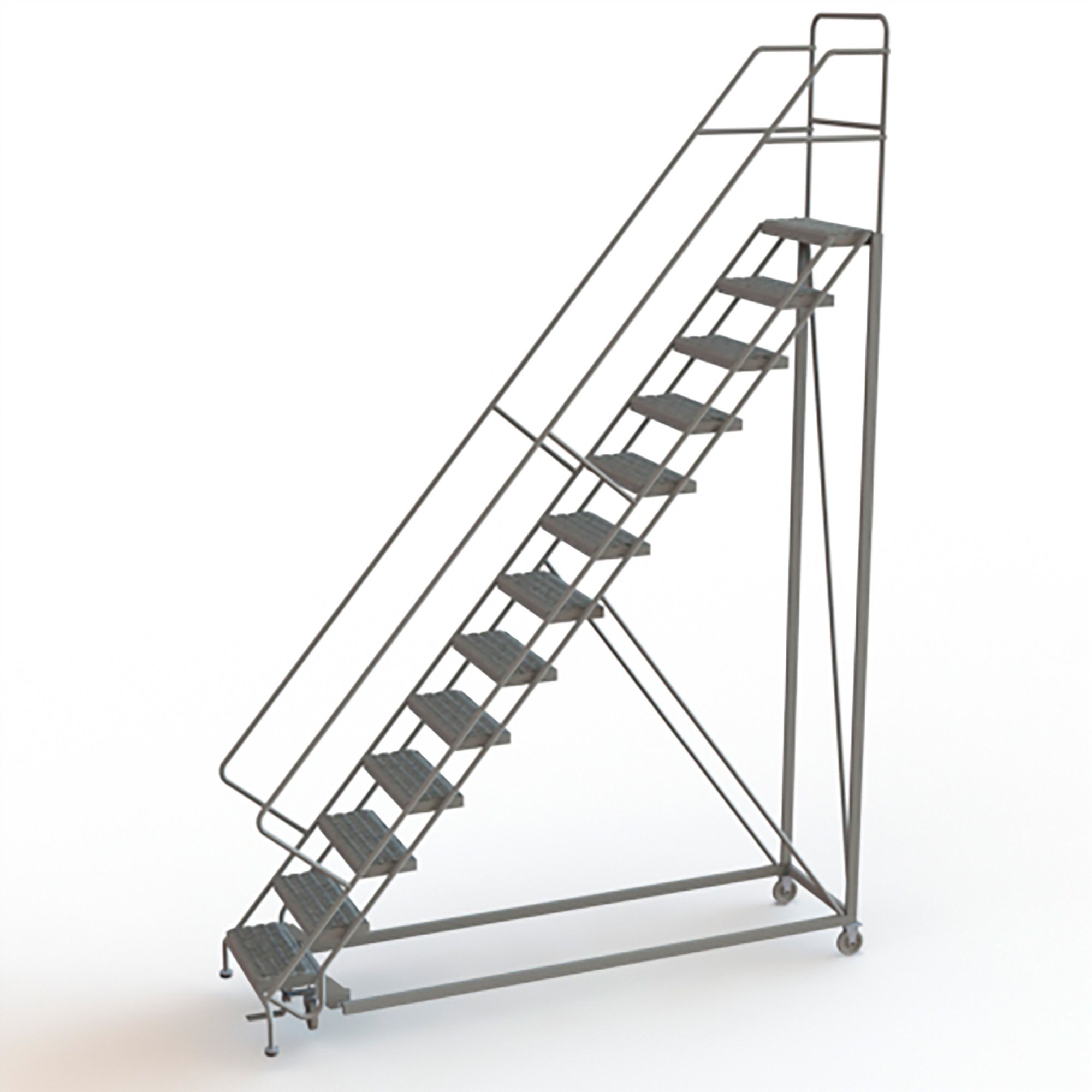 Tri-Arc 13-Step Steel Rolling Ladder with Perforated Steps— Gray, 130in ...