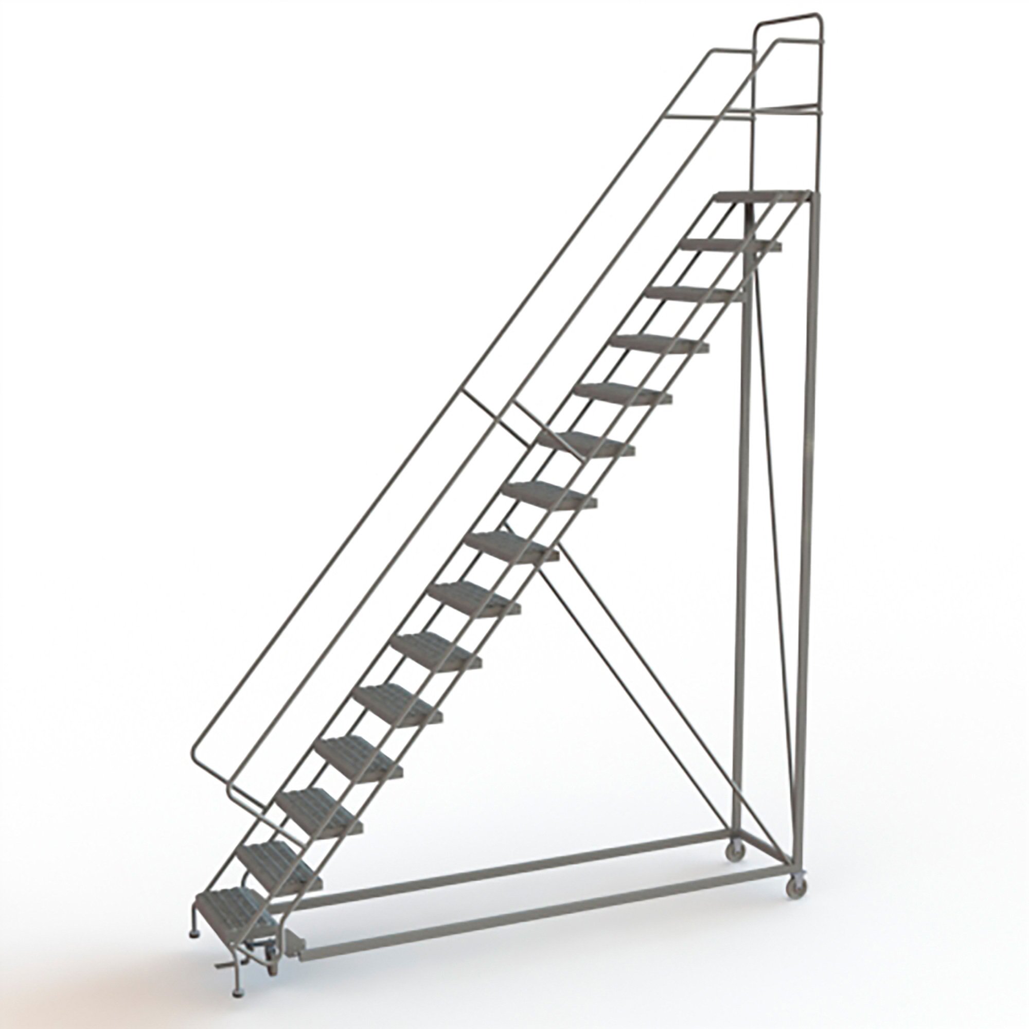 Tri-Arc 15-Step Steel Rolling Ladder with Perforated Steps — Gray ...