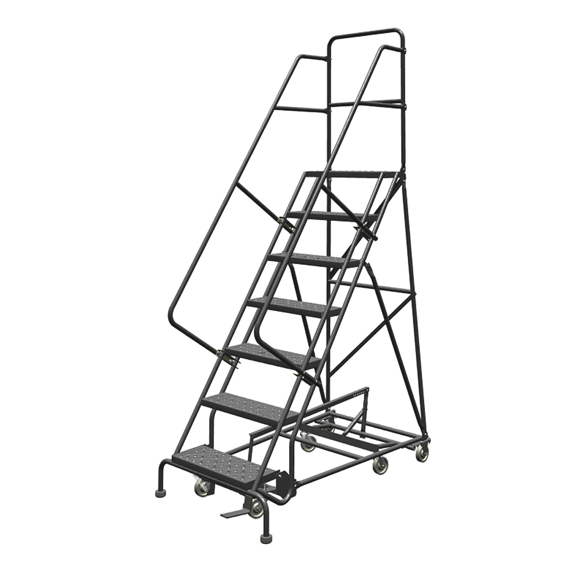 Tri-Arc 7-Step Steel Rolling Ladder with Perforated Steps-- Gray, 70in ...