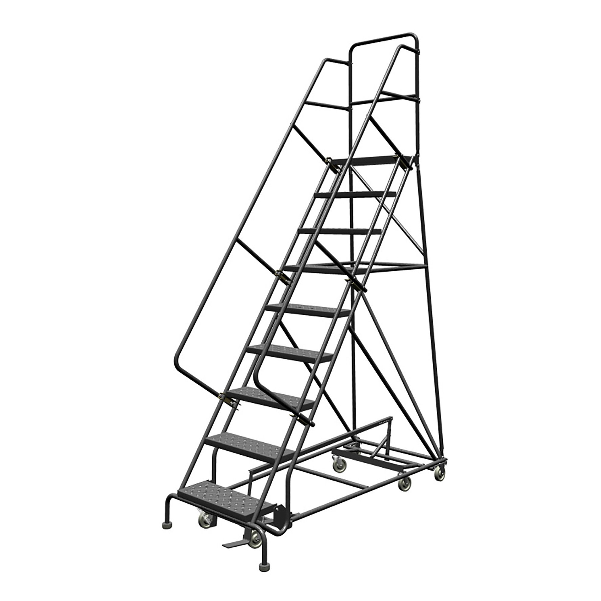 Tri-Arc 9-Step Steel Rolling Ladder with Perforated Steps— Gray, 90in.H ...