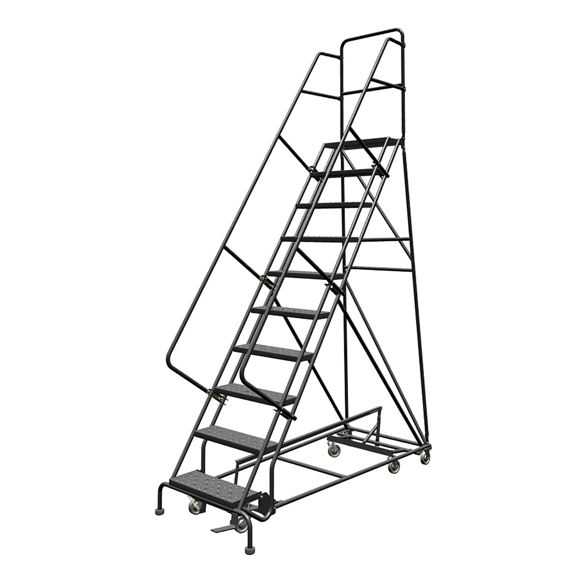 Tri-Arc 10-Step Steel Rolling Ladder with Perforated Steps— Gray, 100in ...