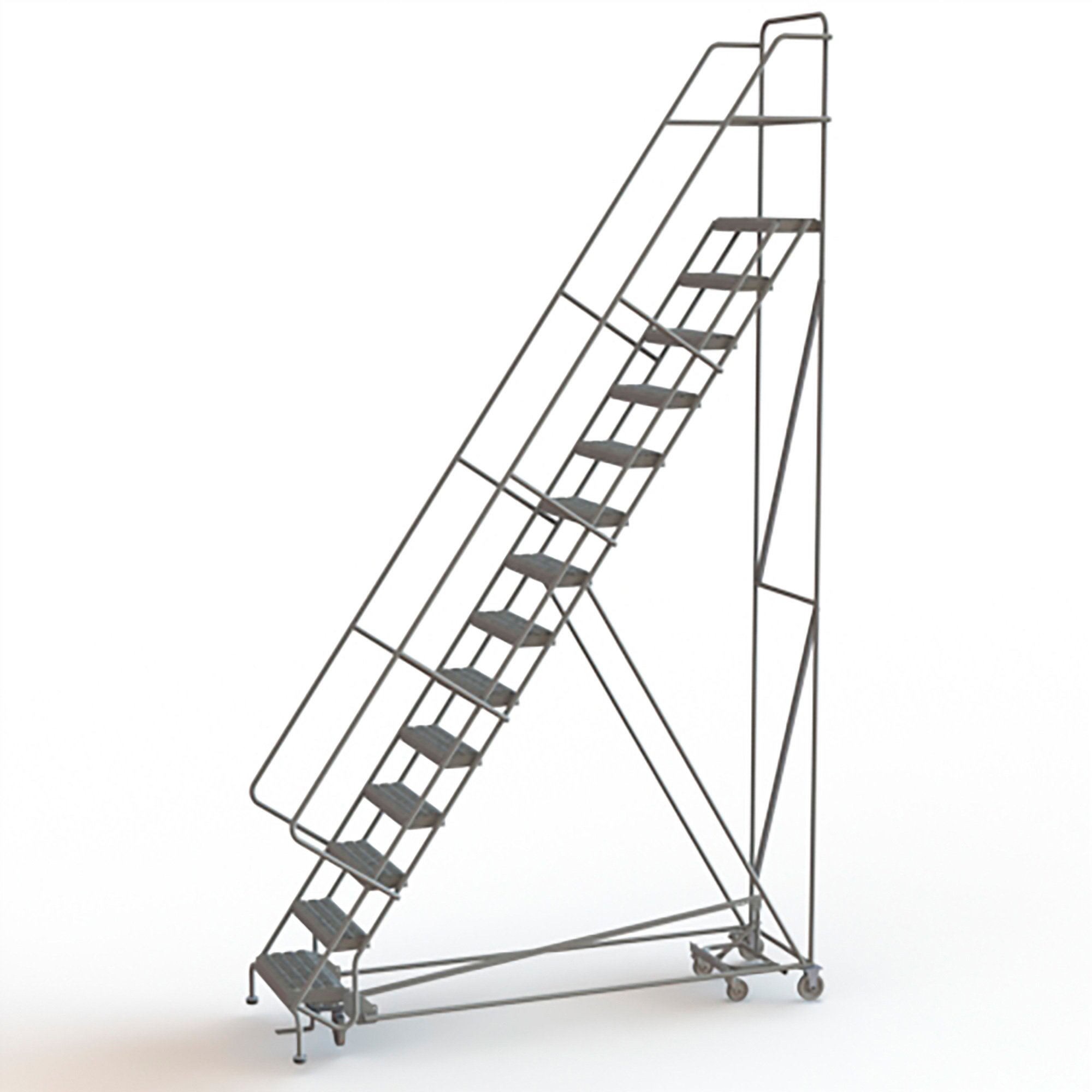 Tri-Arc 14-Step Steel Rolling Ladder with Serrated Steps— Gray, 140in.H ...