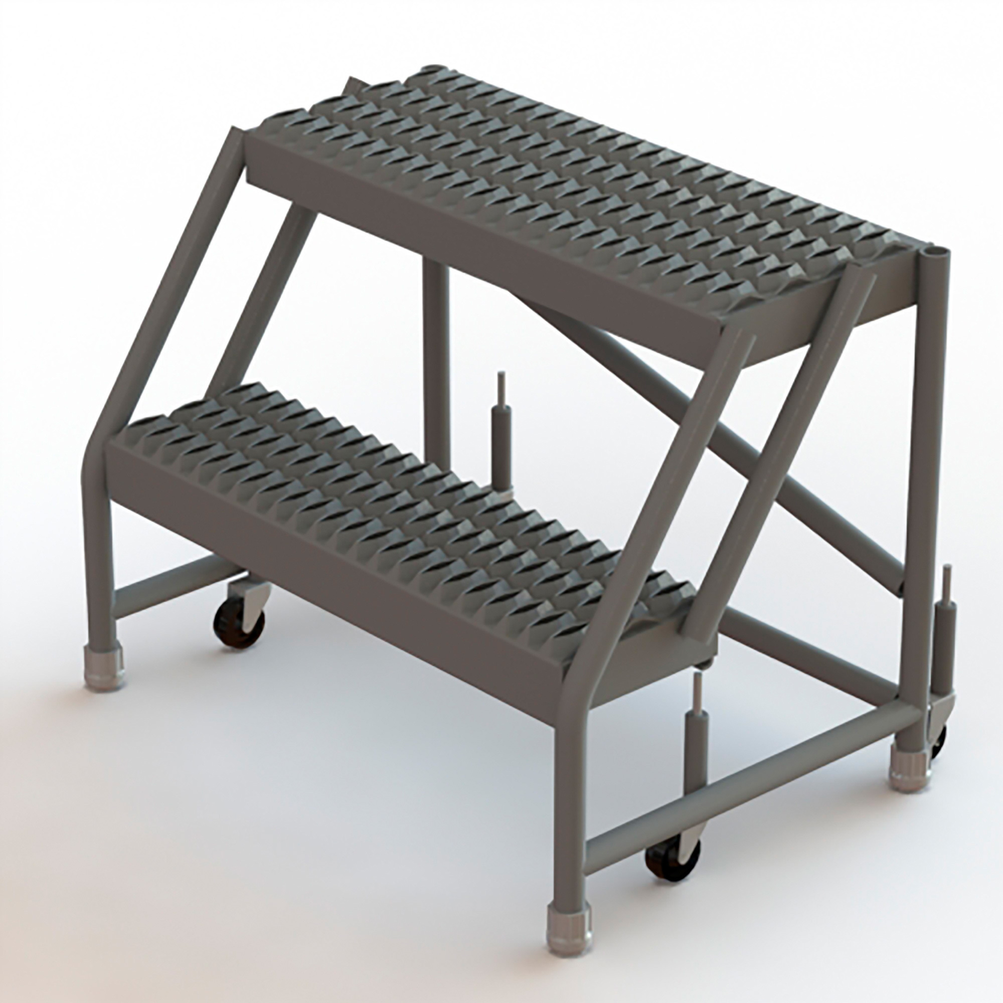 Tri-Arc 2-Step Steel Rolling Ladder with Serrated Steps, Gray, Spring ...
