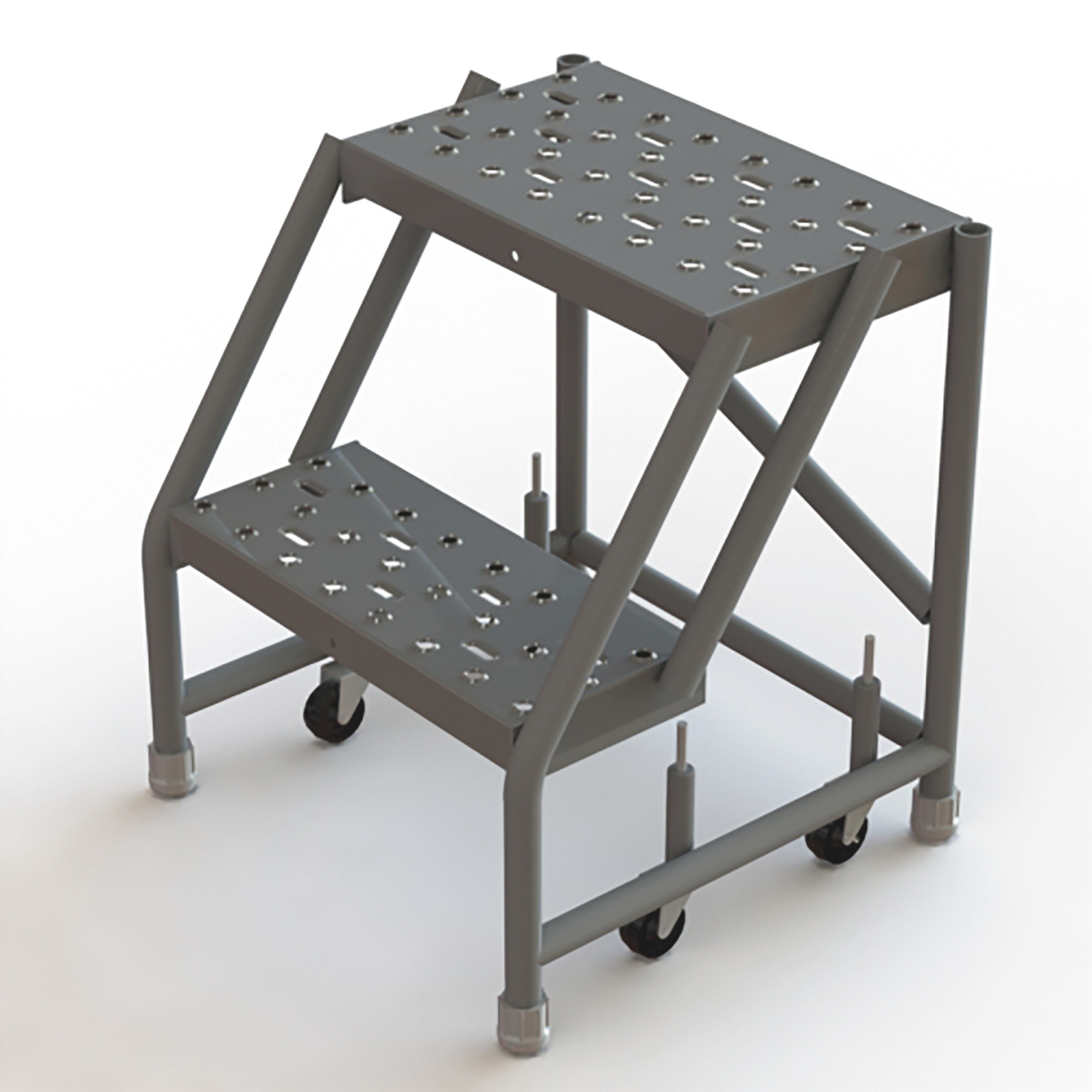 Tri-Arc 2-Step Steel Rolling Ladder with Perforated Steps, Gray, Spring ...