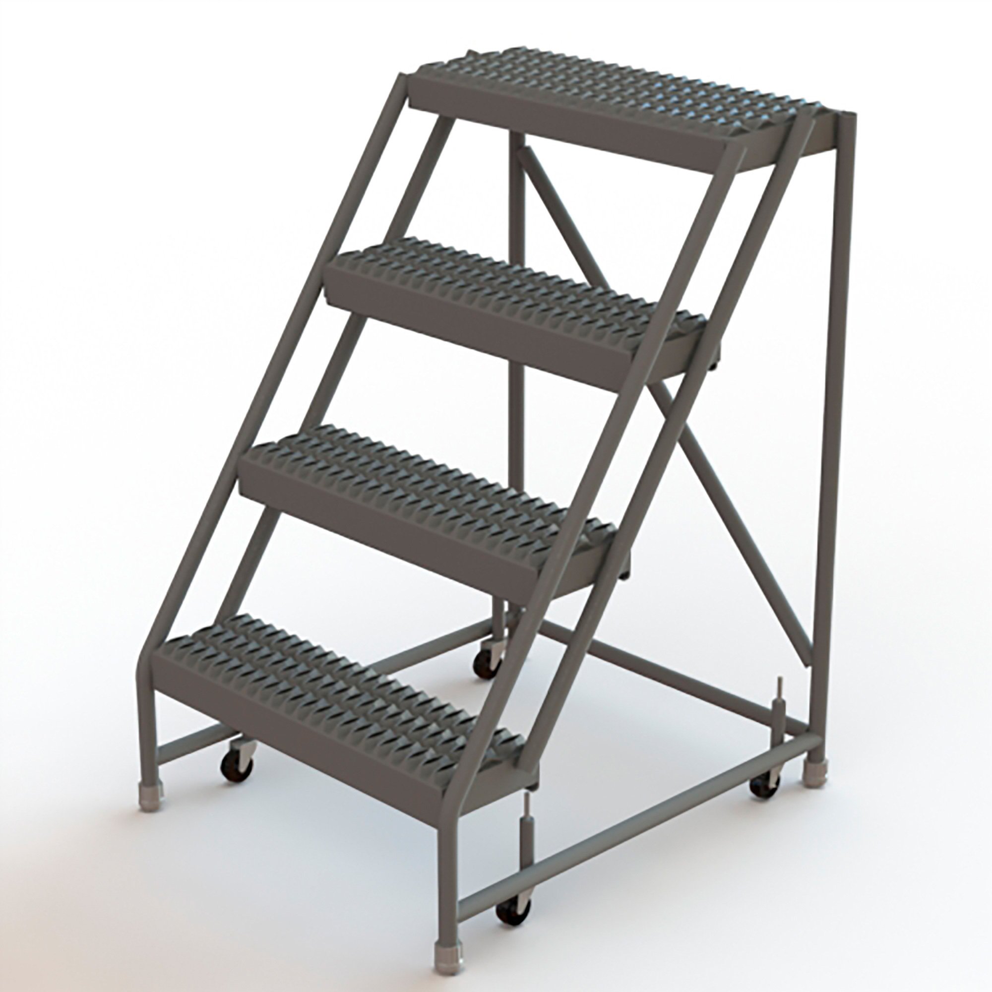 Tri-Arc 4-Step Steel Rolling Ladder with Perforated Steps — Gray ...