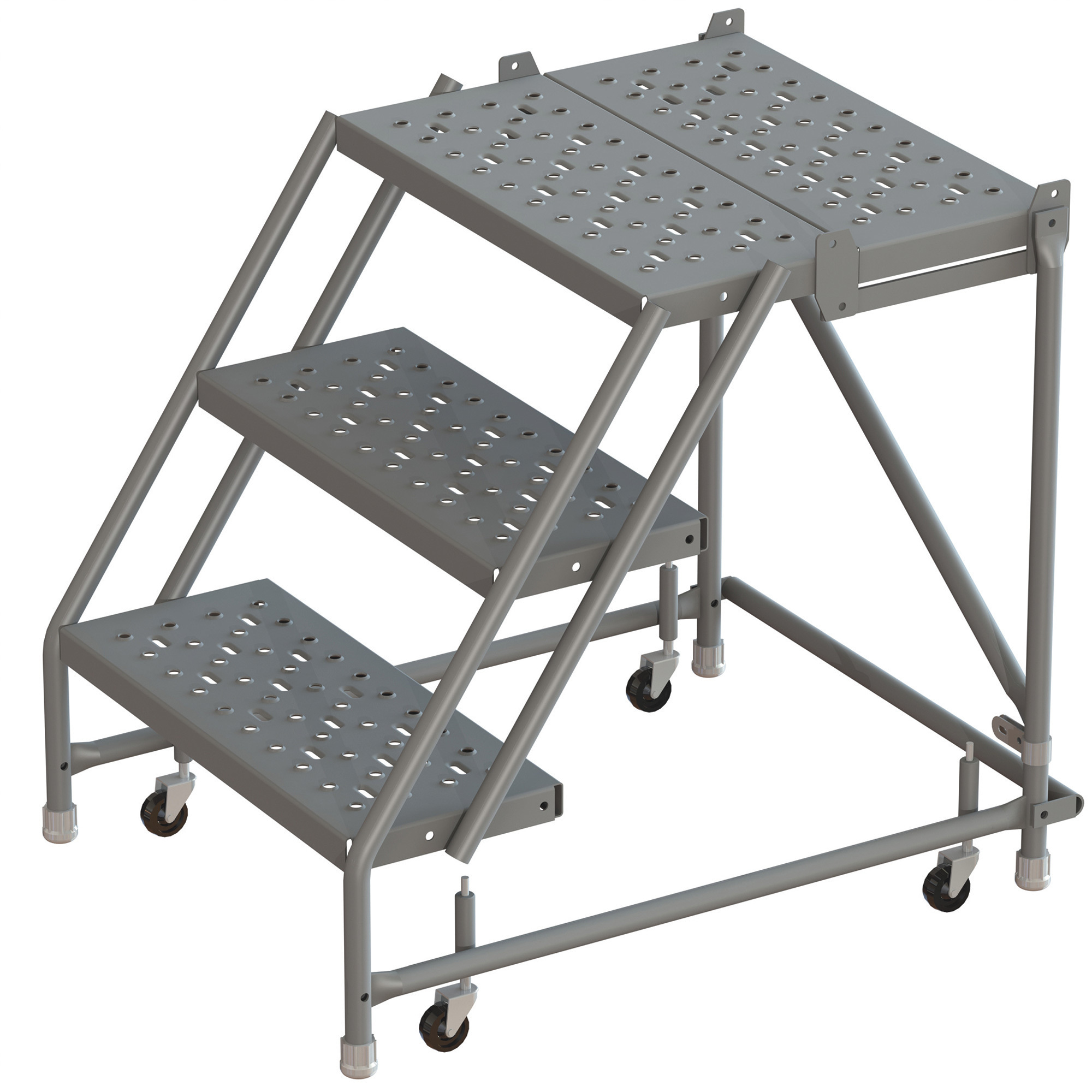 Tri-Arc 3-Step Steel Rolling Ladder with Perforated Steps-- Gray ...