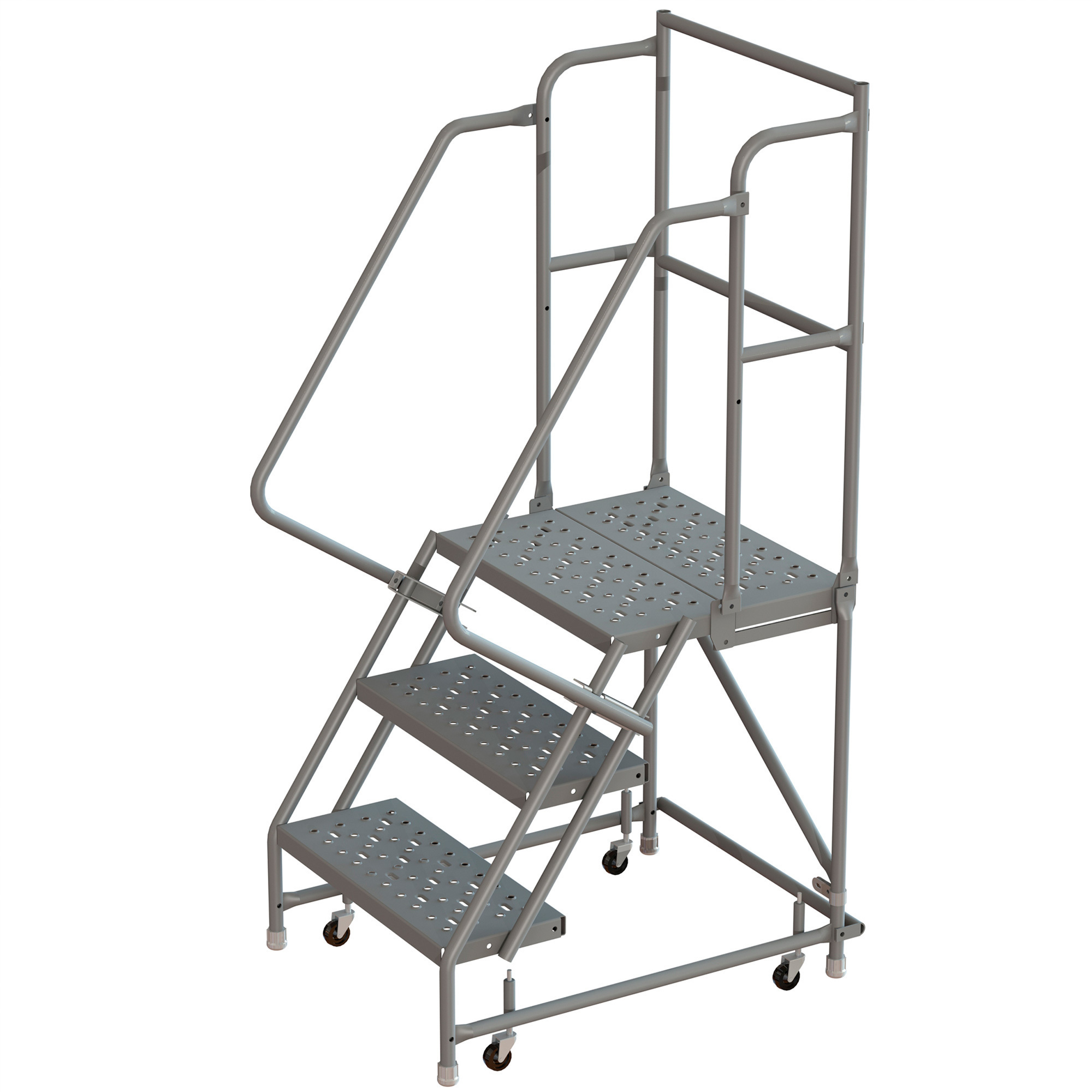 Tri-Arc 3-Step Steel Rolling Ladder with Perforated Steps and Handrails ...