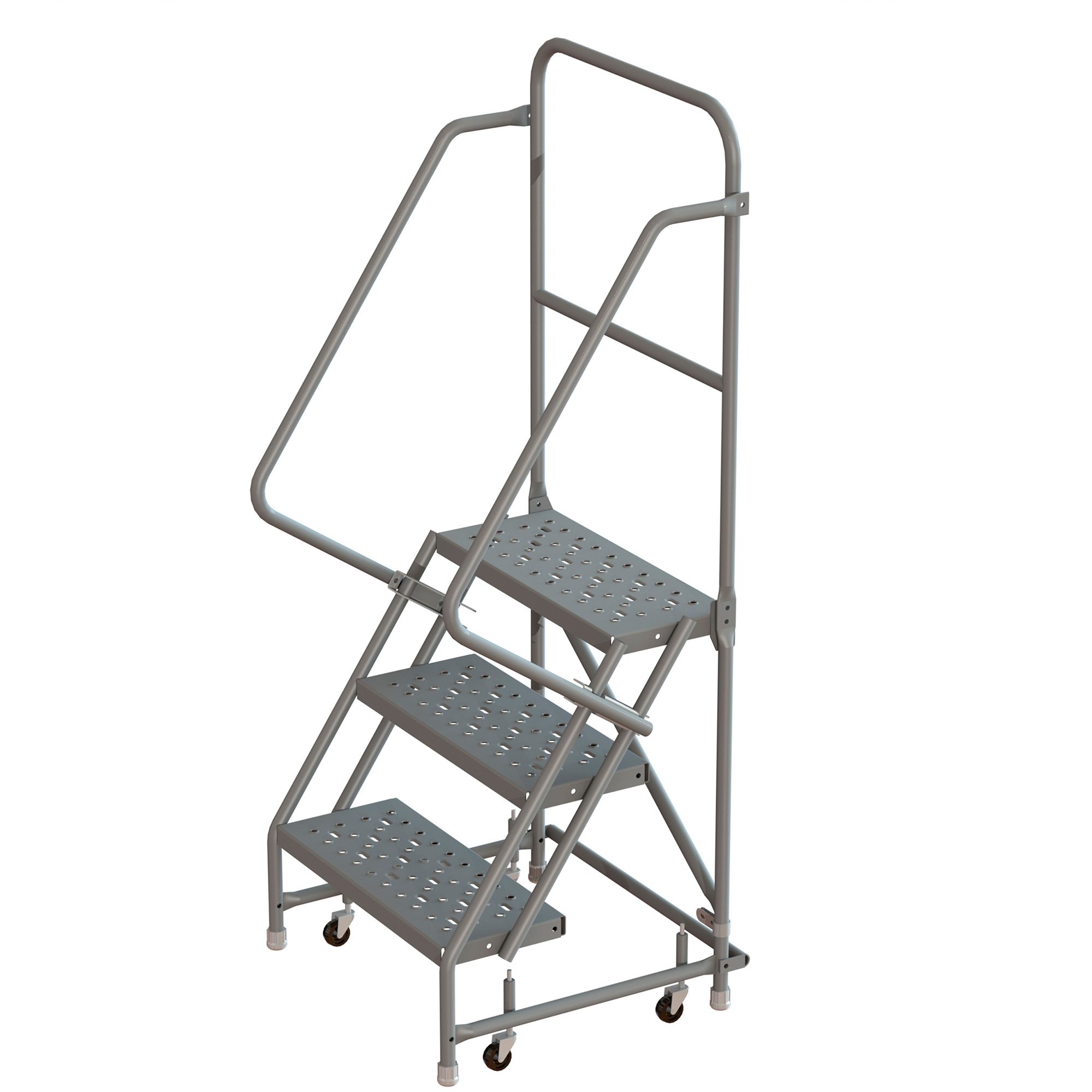 Tri-Arc 3-Step Steel Rolling Ladder with Perforated Steps— Gray, Spring ...