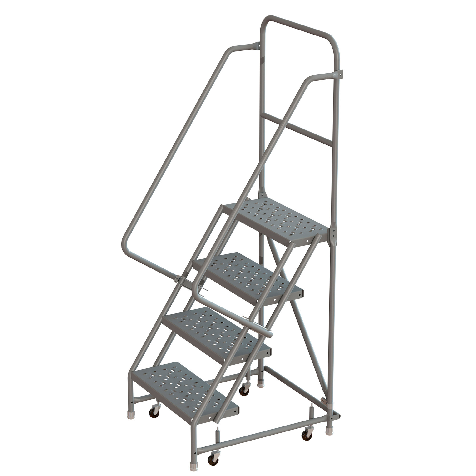 Tri-Arc 4-Step Steel Rolling Ladder with Perforated Steps, Gray, Spring ...