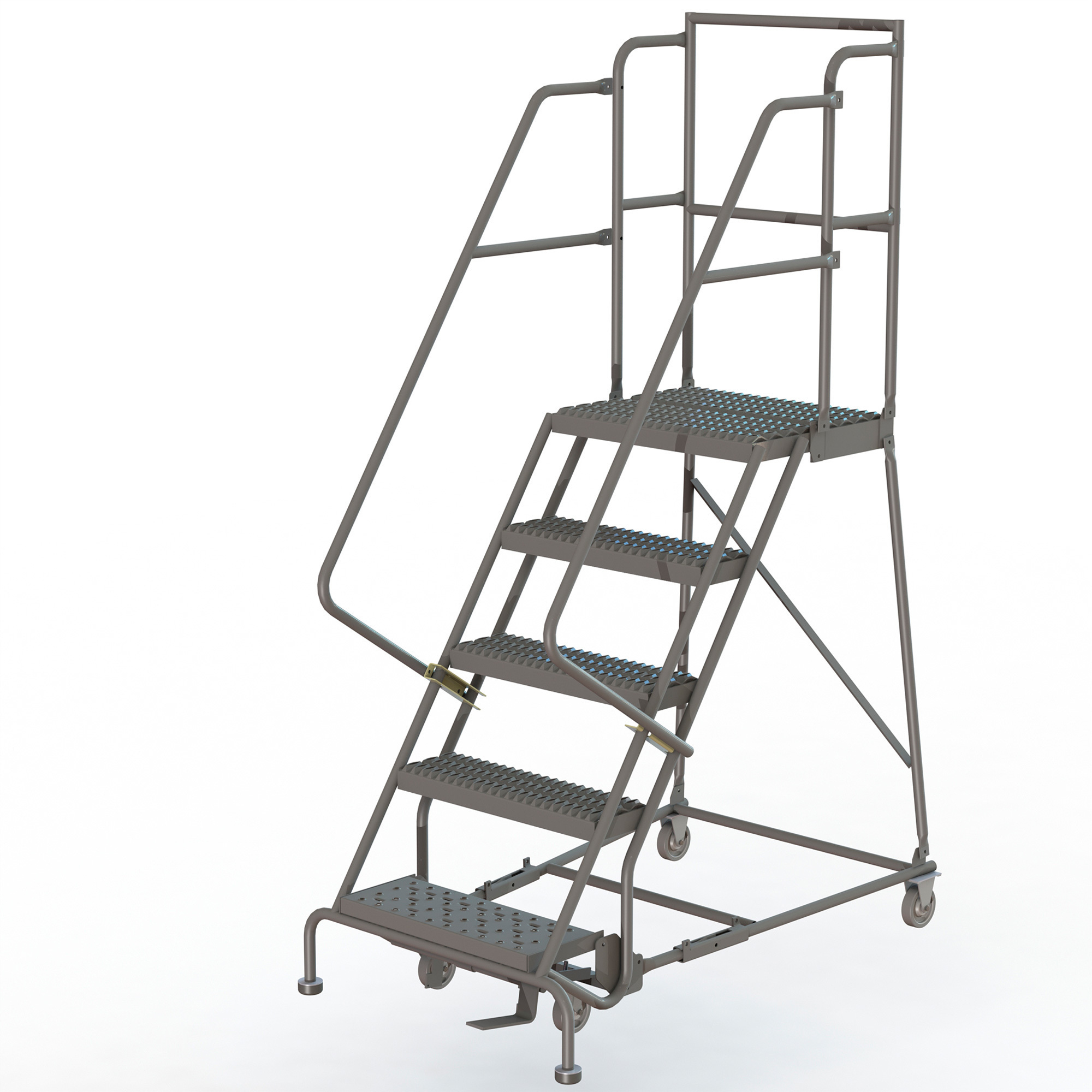 Tri-Arc 5-Step Steel Rolling Ladder with Serrated Steps-- Gray, 16in.W ...