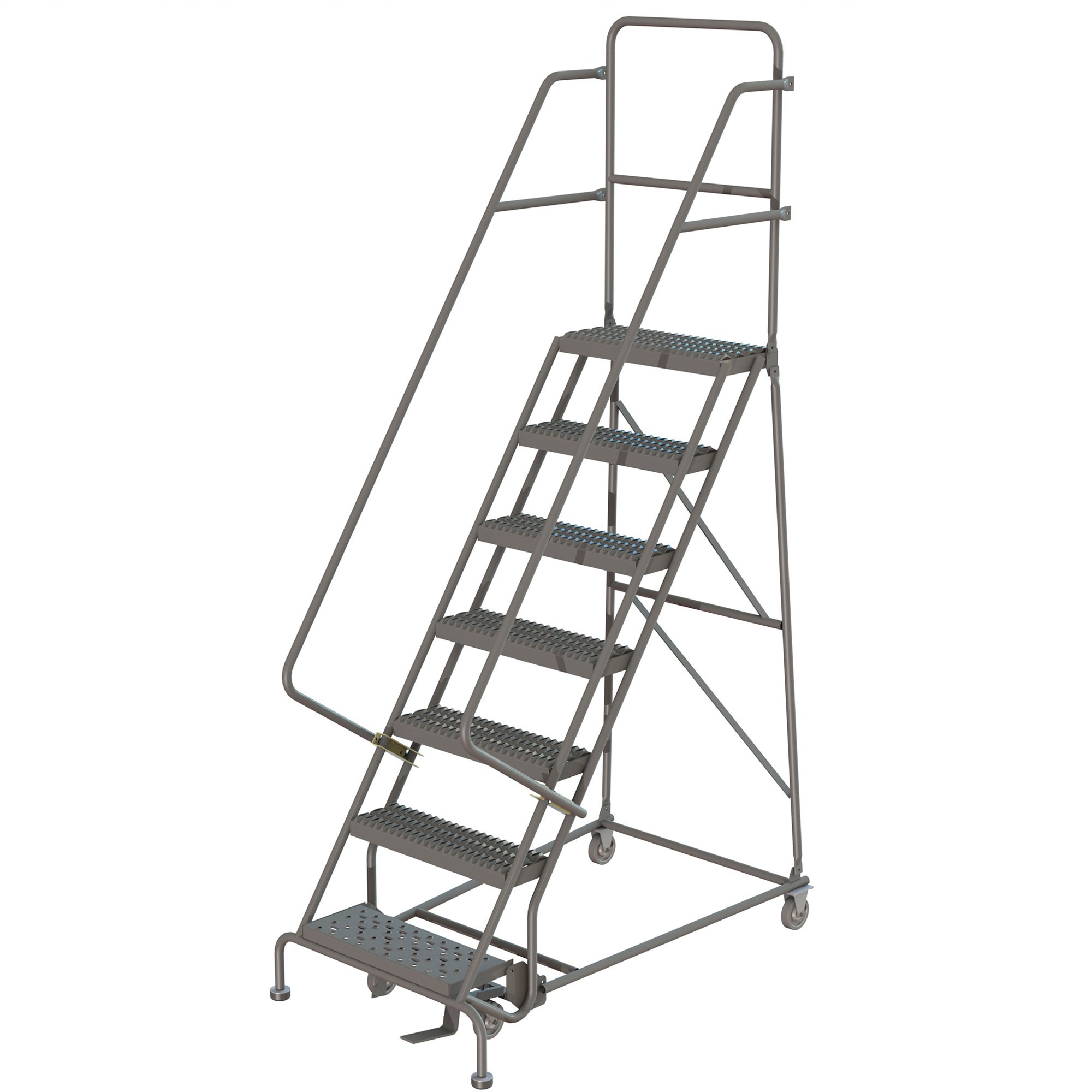 Tri-Arc 7-Step Steel Rolling Ladder with Serrated Steps— Gray, 16in.W x ...