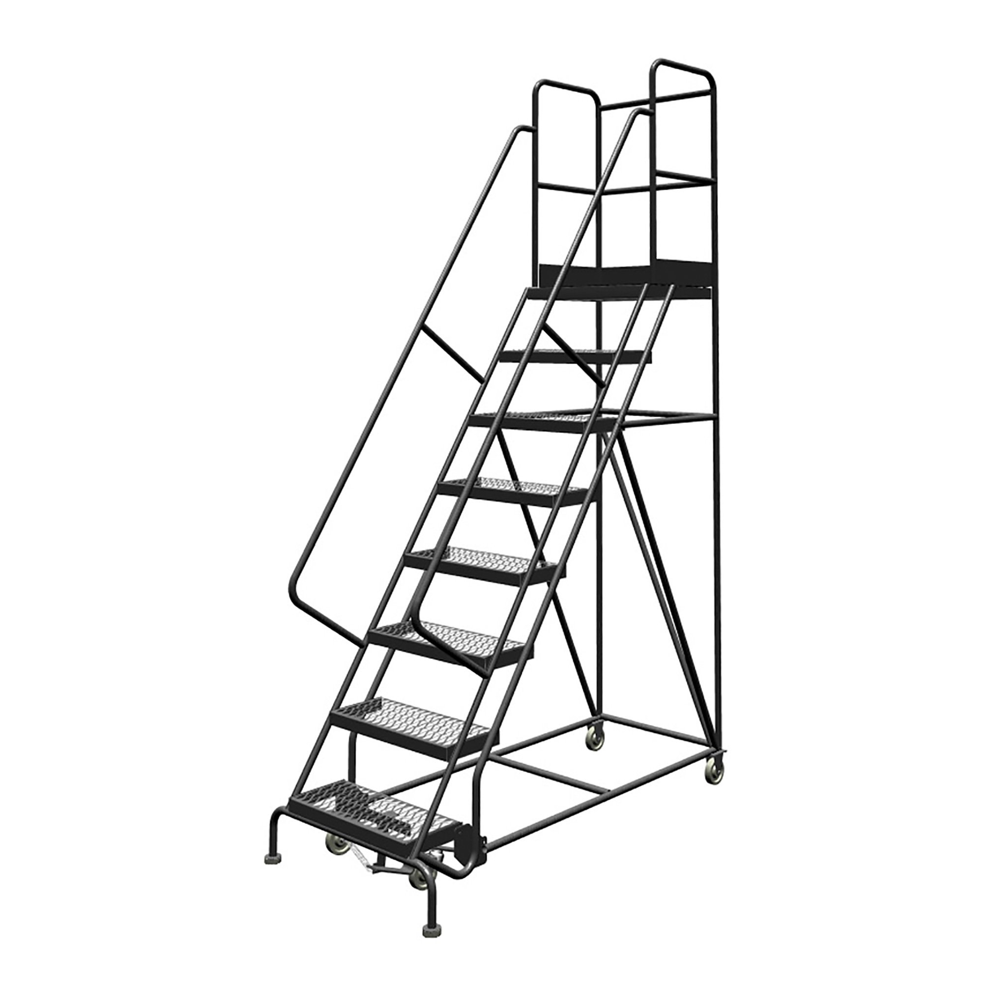 Tri-Arc 8-Step Steel Rolling Ladder with Serrated Steps— Gray, 24in.W x ...