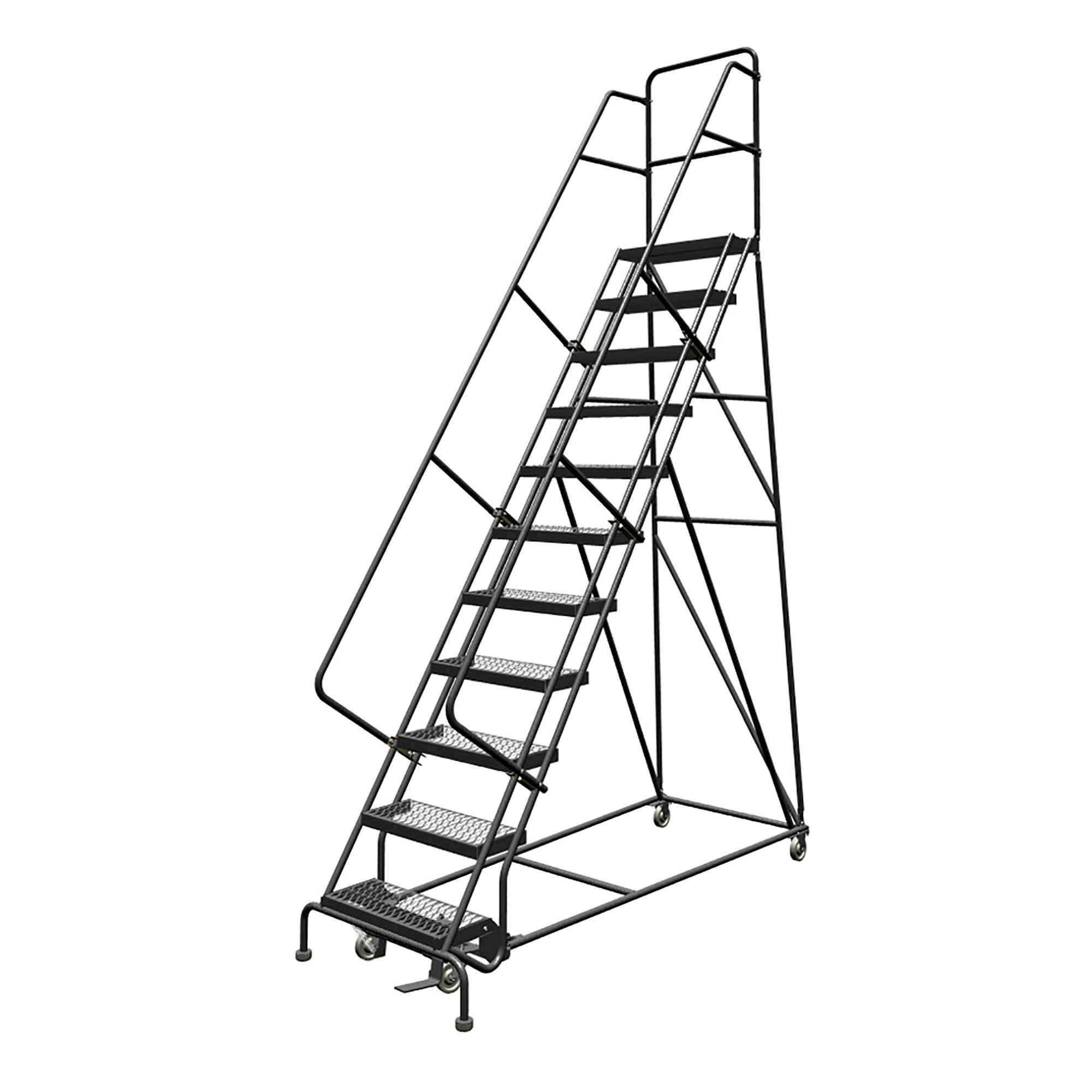 Tri-Arc 11-Step Steel Rolling Ladder with Serrated Steps— Gray, 24in.W ...