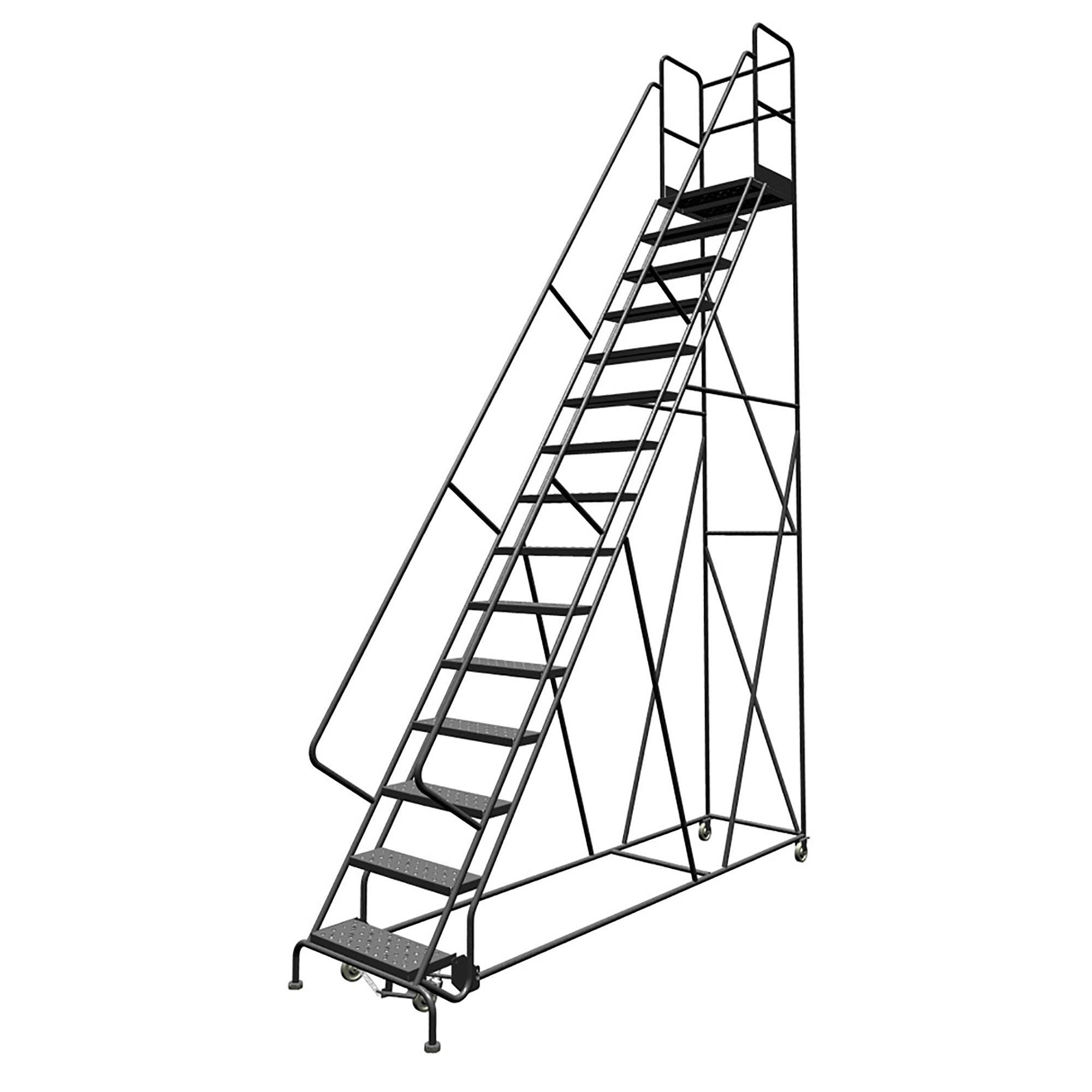 Tri-Arc 15-Step Steel Rolling Ladder with Perforated Steps— Gray, 24in ...
