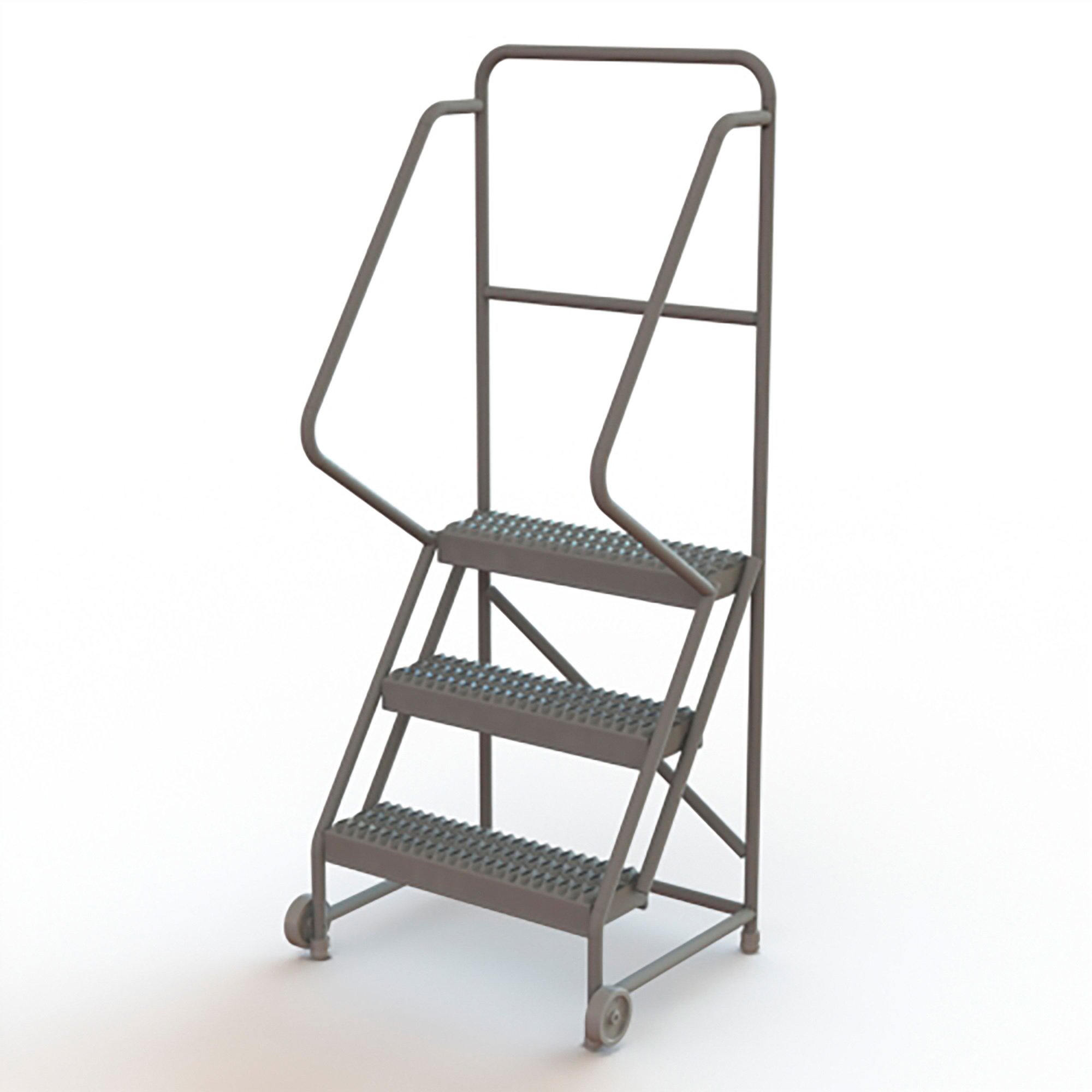 Tri-Arc 3-Step Steel Tilt and Roll Ladder with Serrated Steps — Gray ...