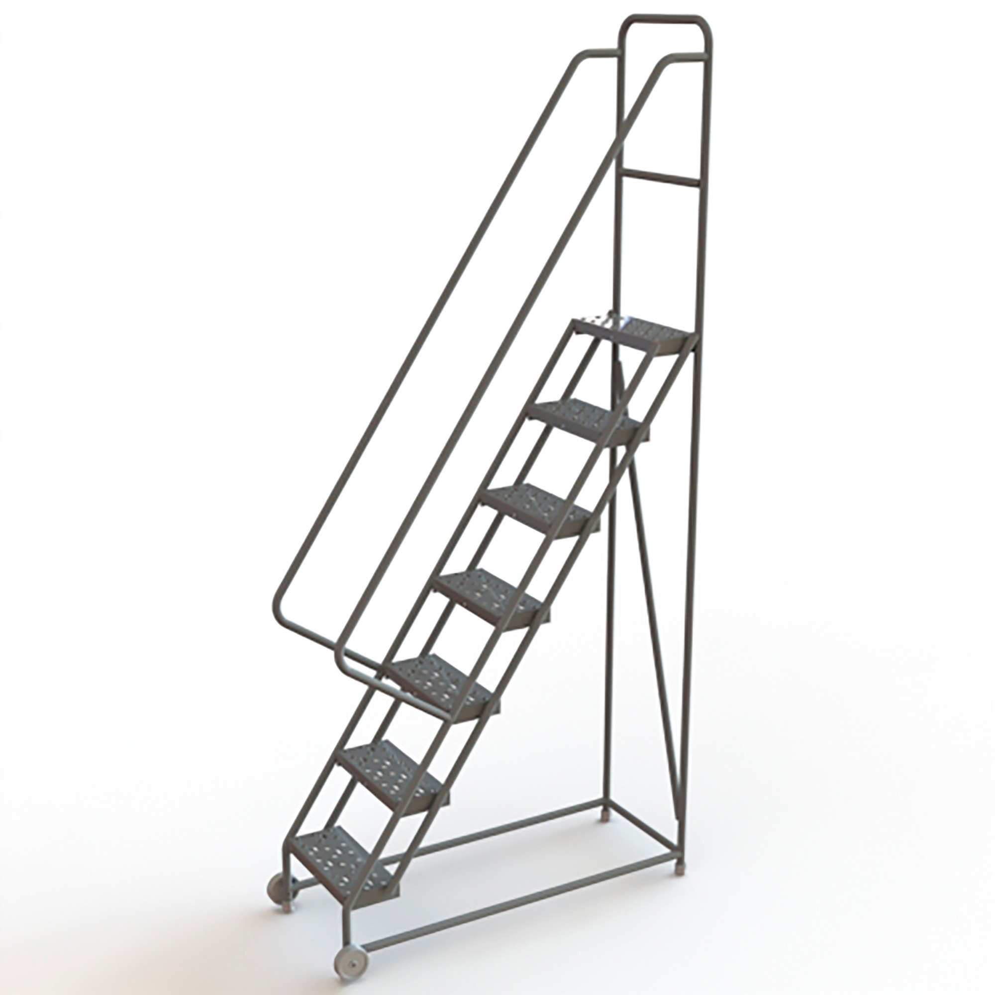 Tri-Arc 7-Step Steel Tilt and Roll Ladder with Perforated Steps, Gray ...