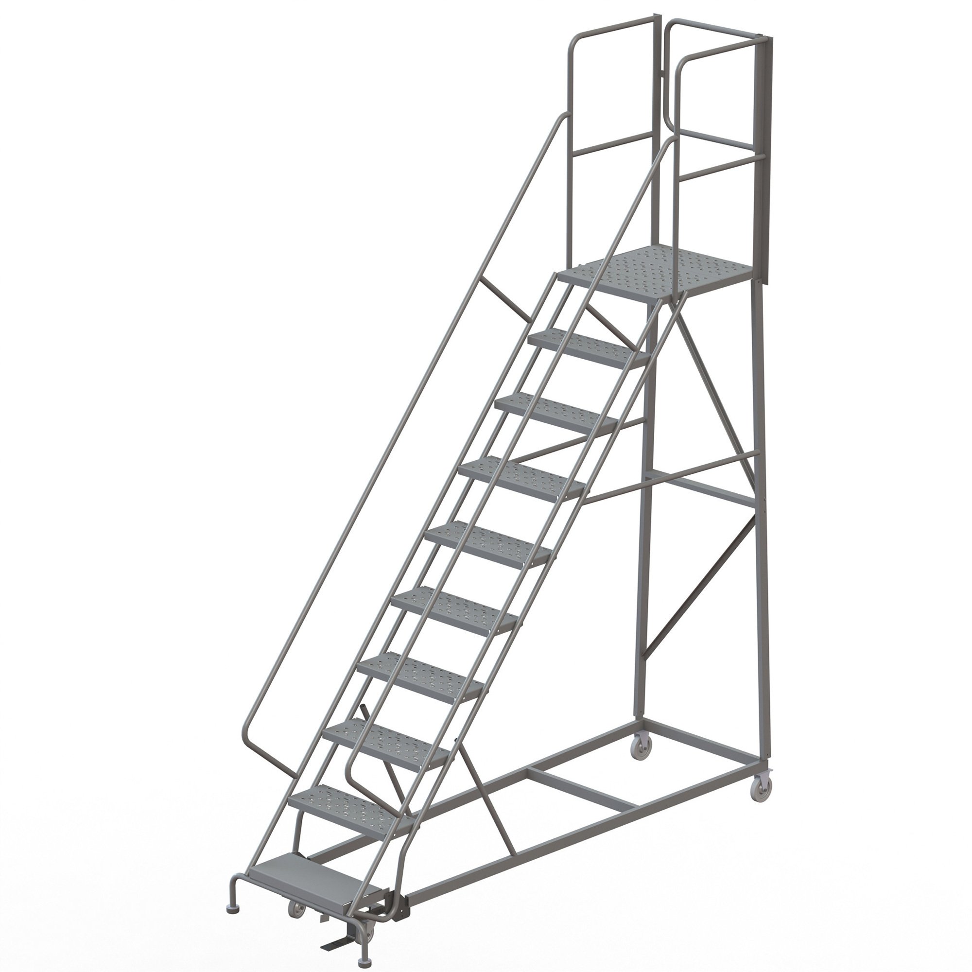 Tri-Arc 10-Step Steel Rolling Ladder with Perforated Steps and Rear ...