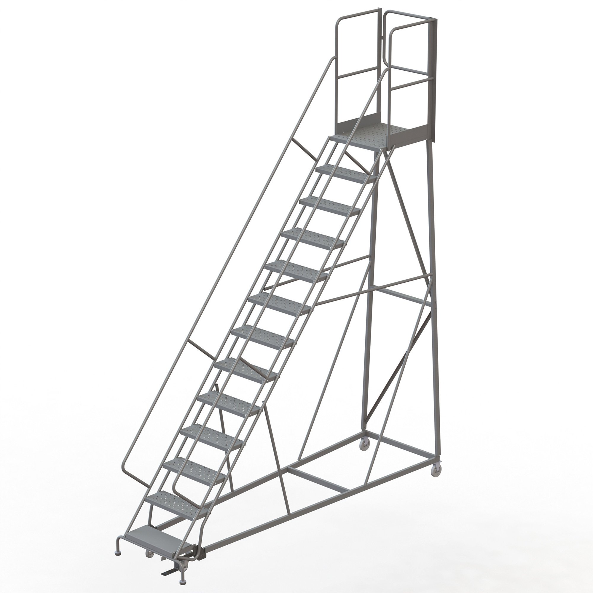 Tri-Arc 13-Step Steel Rolling Ladder with Perforated Steps and Rear ...