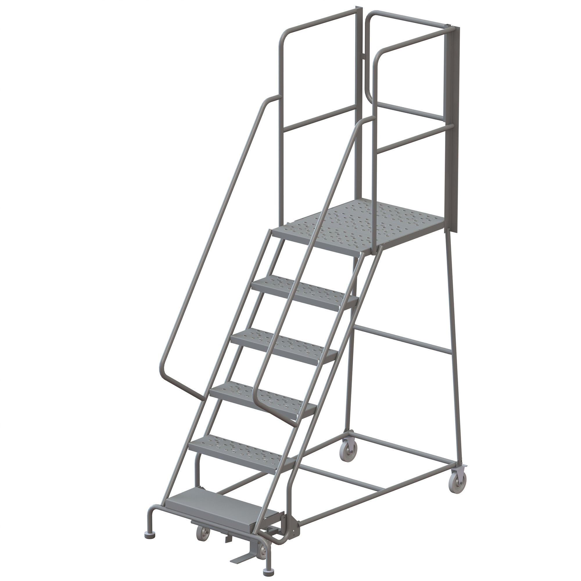 Tri-Arc 6-Step Steel Rolling Ladder with Perforated Steps and Rear Exit ...